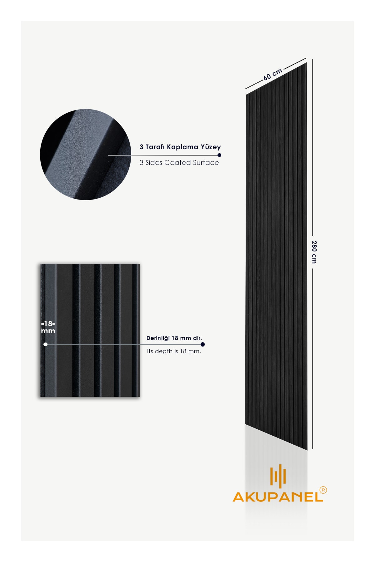 Akupanel Plus 60x245 Cm Mat Siyah Renk Akustik Ahşap Duvar Paneli ...
