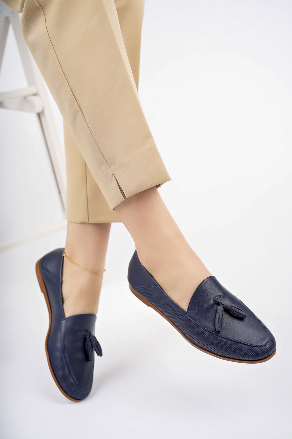 Deripabuc Hakiki Deri Lacivert Baskı Kadın Casual Ayakkabı Pcc-f04 ...