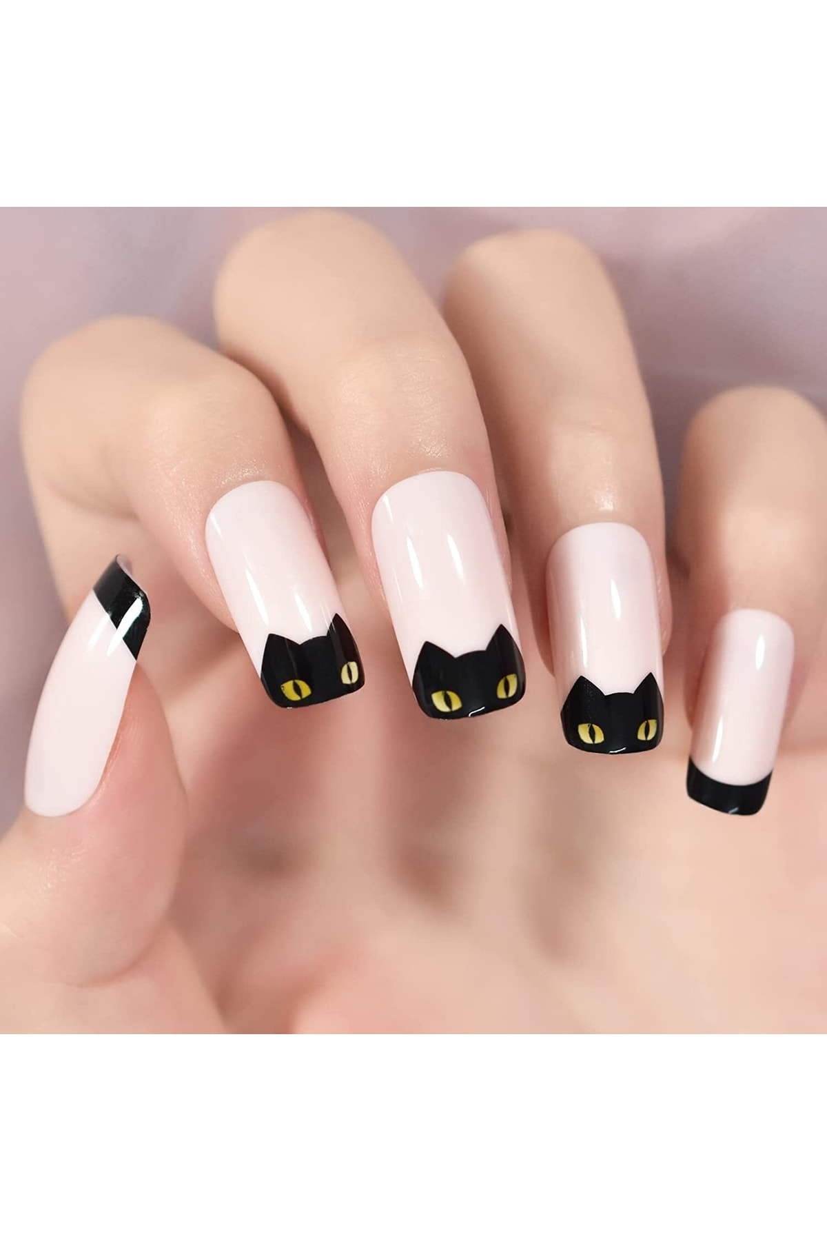 EDA LUXURY BEAUTY 24'lü Doğal Nude Pembe Siyah Kara Kedi French Takma ...