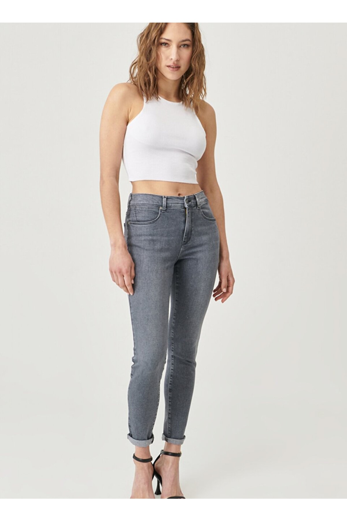 Wrangler Yüksek Bel Skinny Fit Gri Kadın Denim Pantolon W27HDH41N ...