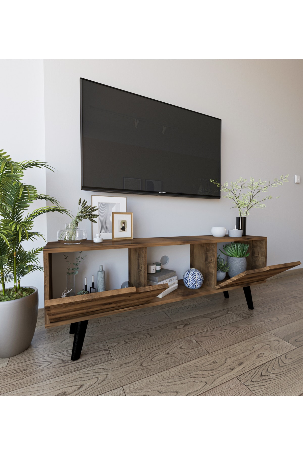 VM VERTEX MOBİLYA Siena Ahşap Ayaklı Tv Ünitesi Ceviz Televizyon ...