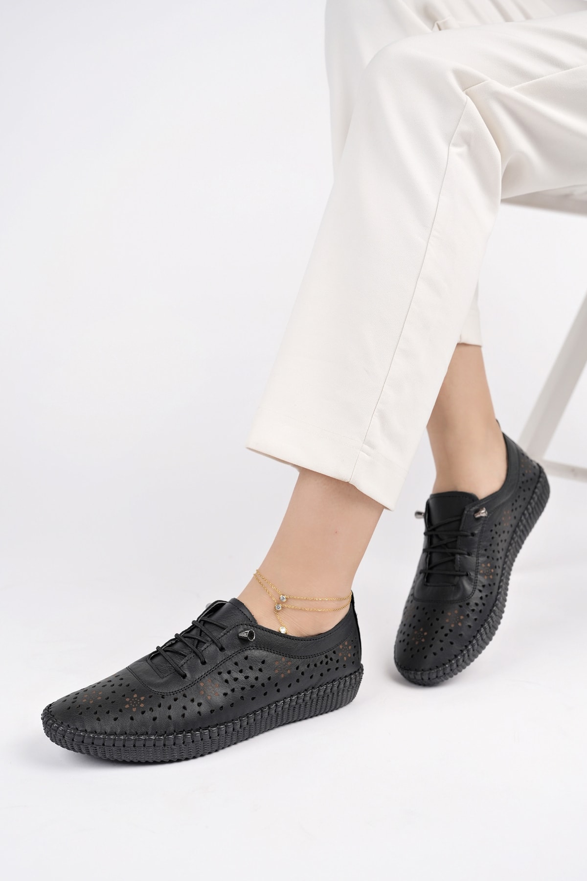 Deripabuc Hakiki Deri Siyah Kadın Deri Casual Ayakkabı Dp62-8001-l ...