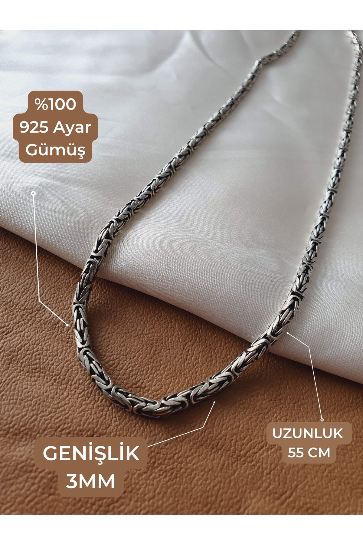 esisjewel 925 Ayar Gümüş Kral Zincir Erkek Kolye Erkek Kolye Kalınlık 3mm 55cm Yuvarlak Kral ...