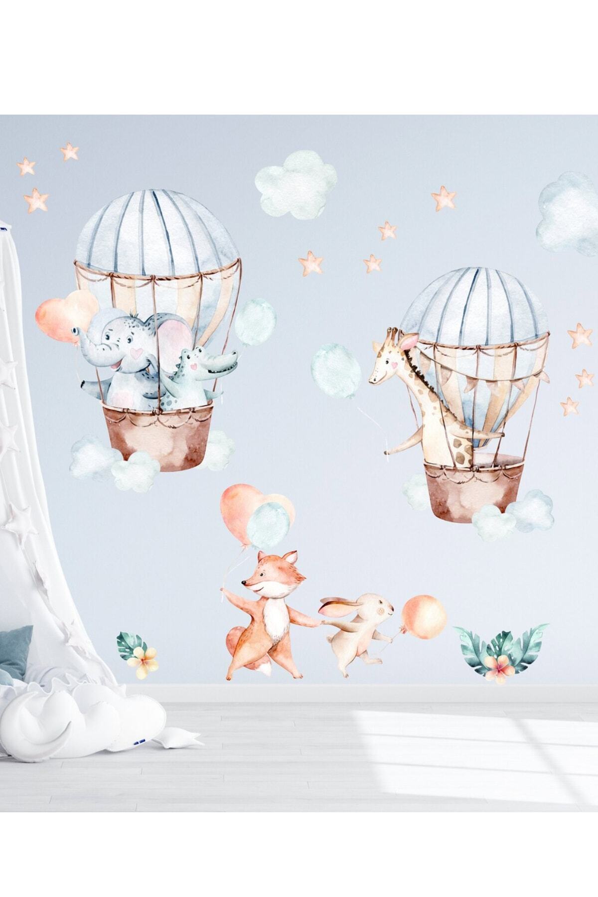 Genel Markalar Sim Tasarım Hava Balonunda Dünya Turu Duvar Sticker Seti ...