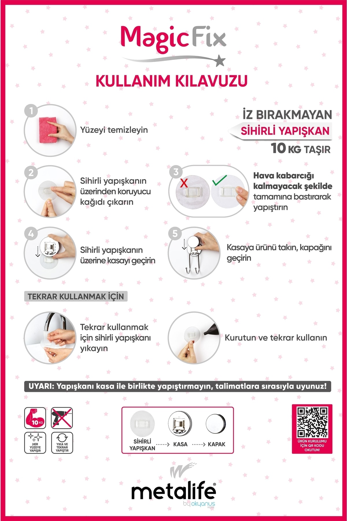 Okyanus Home Ahşap Desenli Magic Fix Sihirli Yapışkan Krom Tekli Askı ...