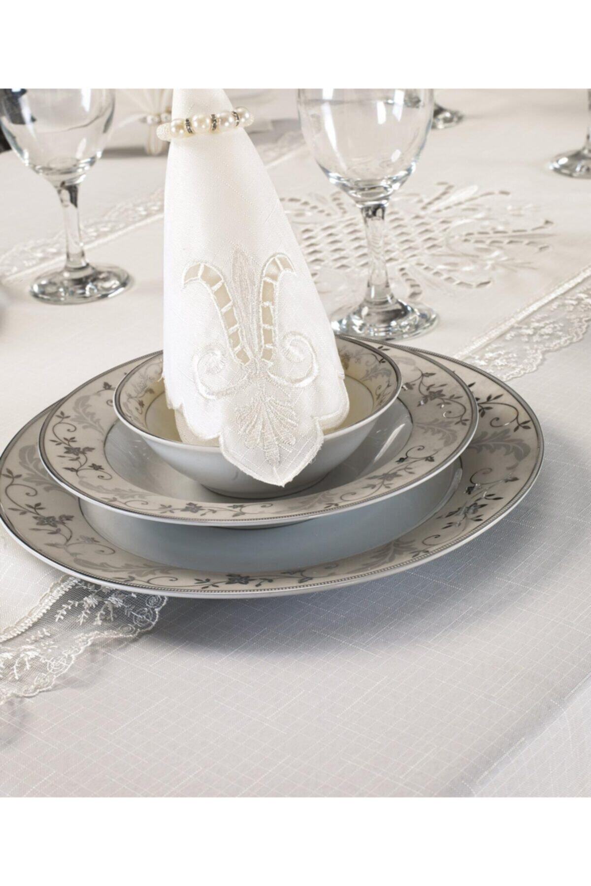 WENESSİ Nakışlı Dantelli Delikli Masa Örtüsü Takımı 8 Kişilik Fiyatı ...