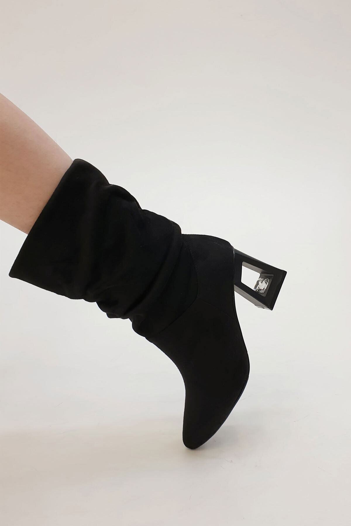 Marjin Kadın Siyah Süet Alnar Western Bot