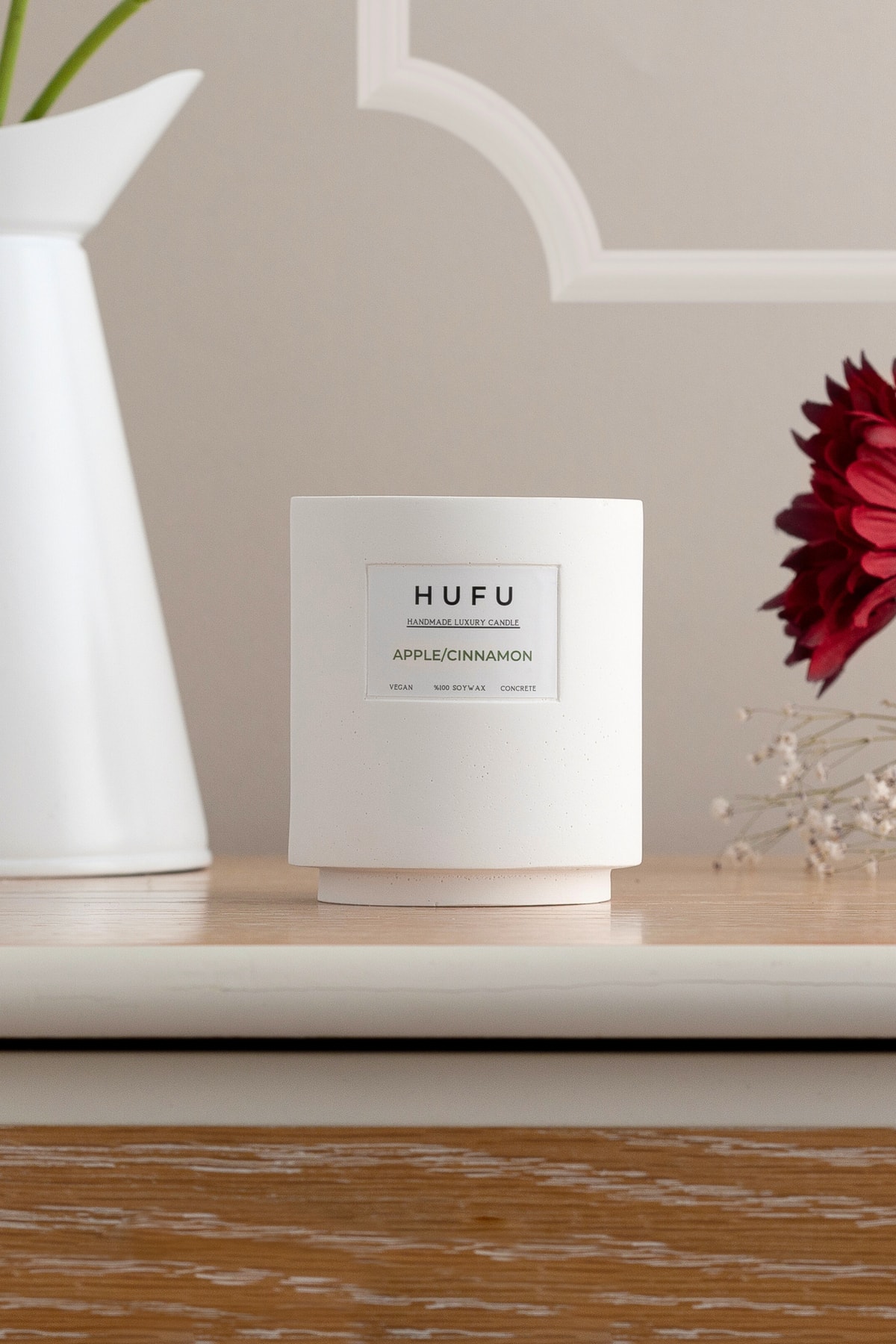 HUFU Apple/cınnamon El Yapımı Modern Ve Dekoratif Doğal Beton Mum %100 ...