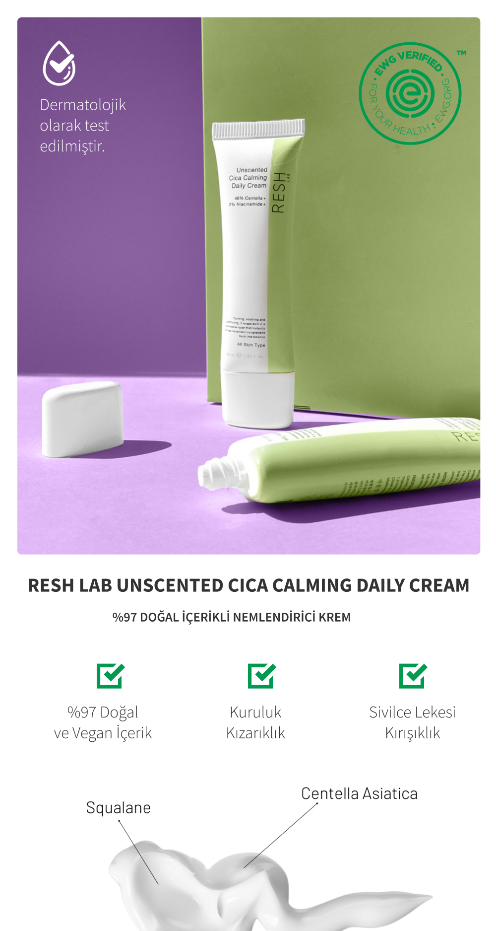 RESH LAB Unscented Cica Calming Daily Cream - Vegan Bitkisel Nemlendirici Krem 50ml - Fiyatı ...