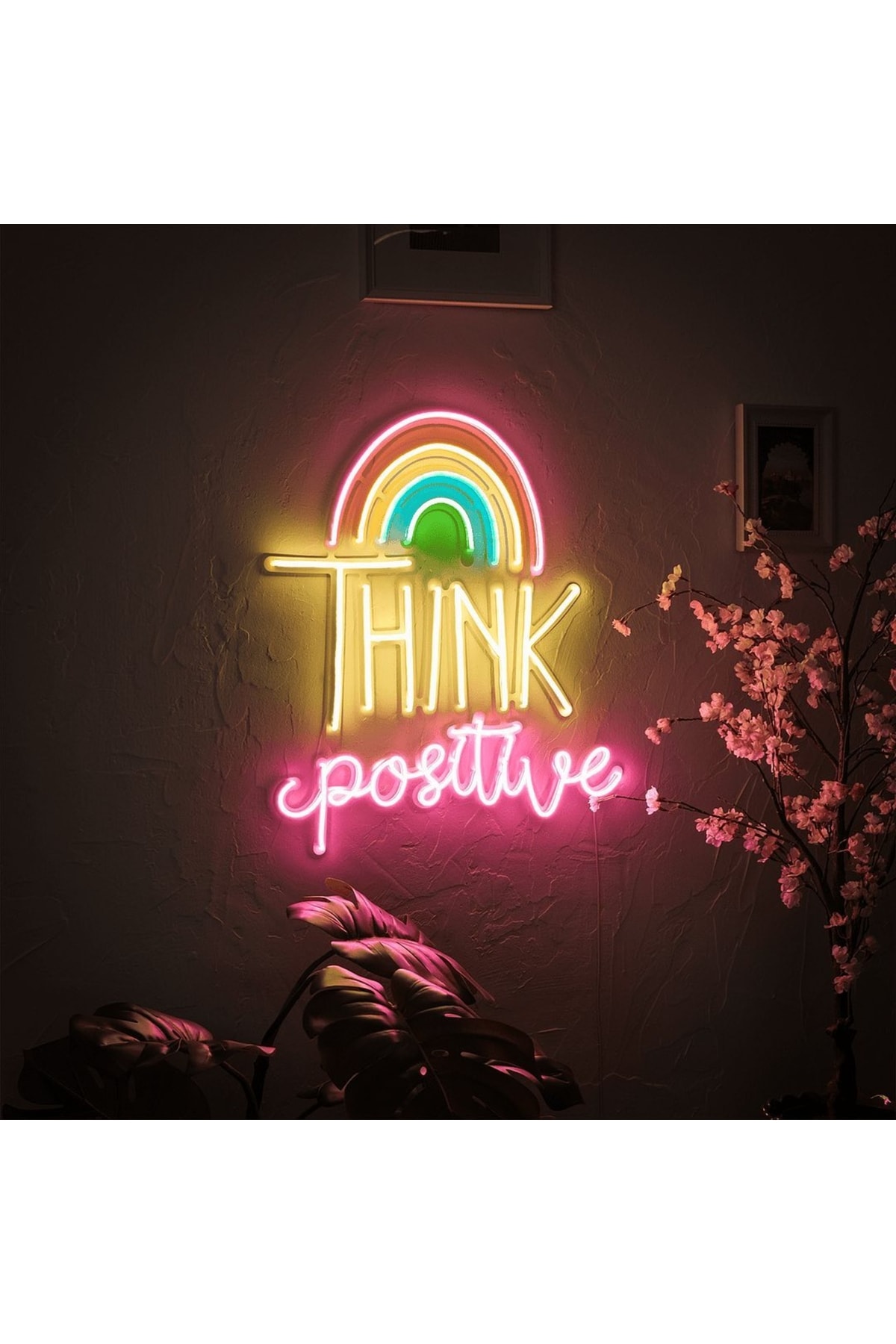 tabellam Think Positive Neon Led - Duvar Dekor Işıklı Neon Led 50x45 Cm ...