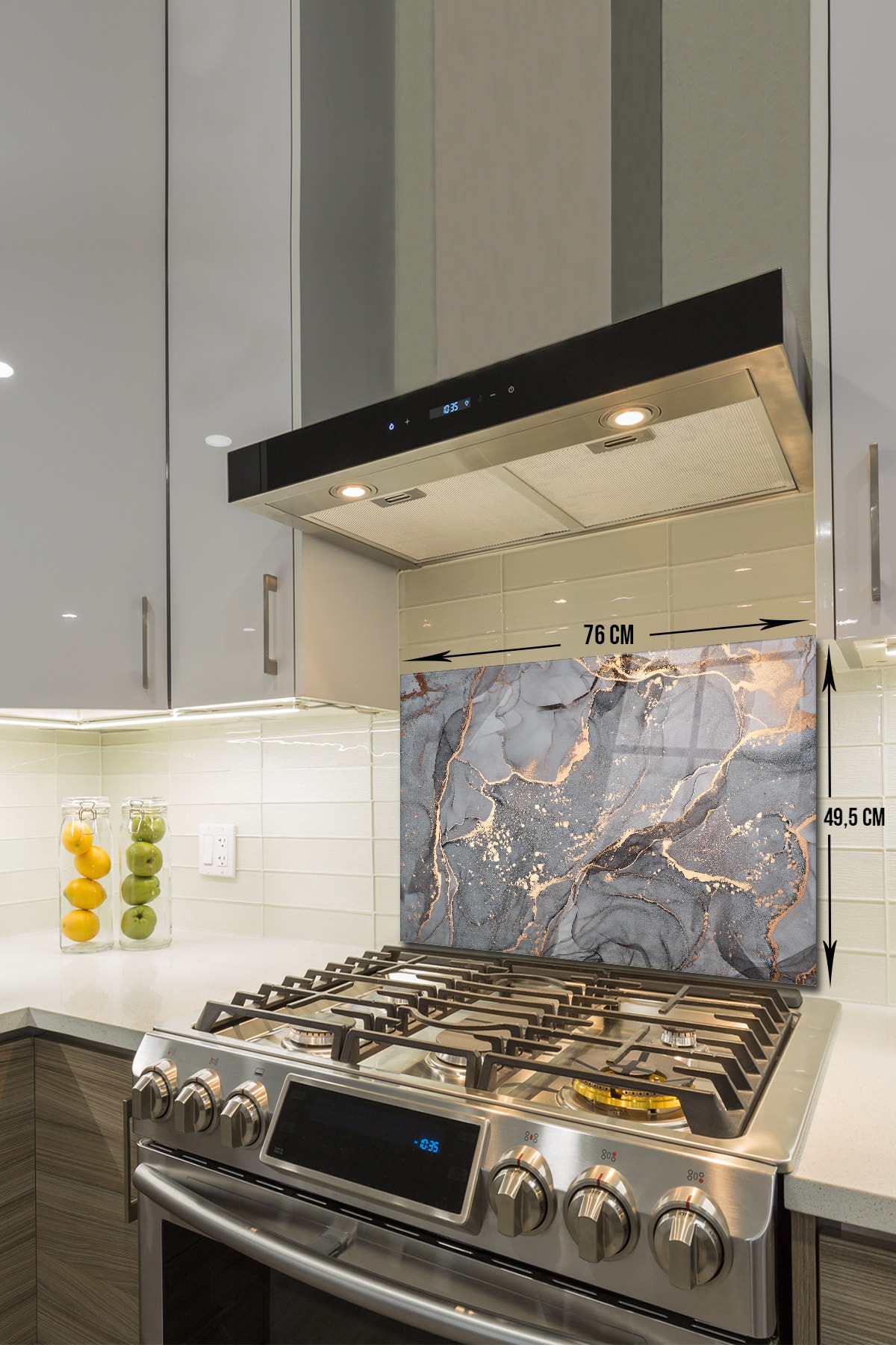 Decorita Cam Ocak Arkası Koruyucu | Gri Gold Mermer | 49,5cm X 76cm ...