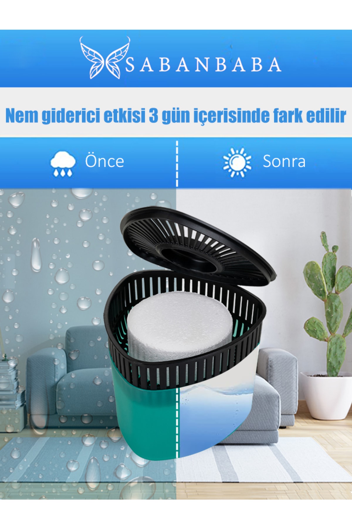 Saban 500 gr Nem Alıcı Aparat Üçgen Yeşil Elma Kokulu (TABLET DAHİL ...