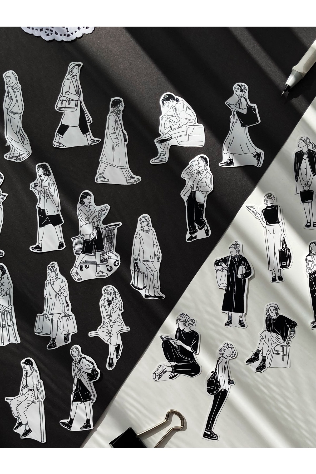 Hume Craft Siyah Beyaz Kız Sticker Seti / Bullet Journal Sticker ...