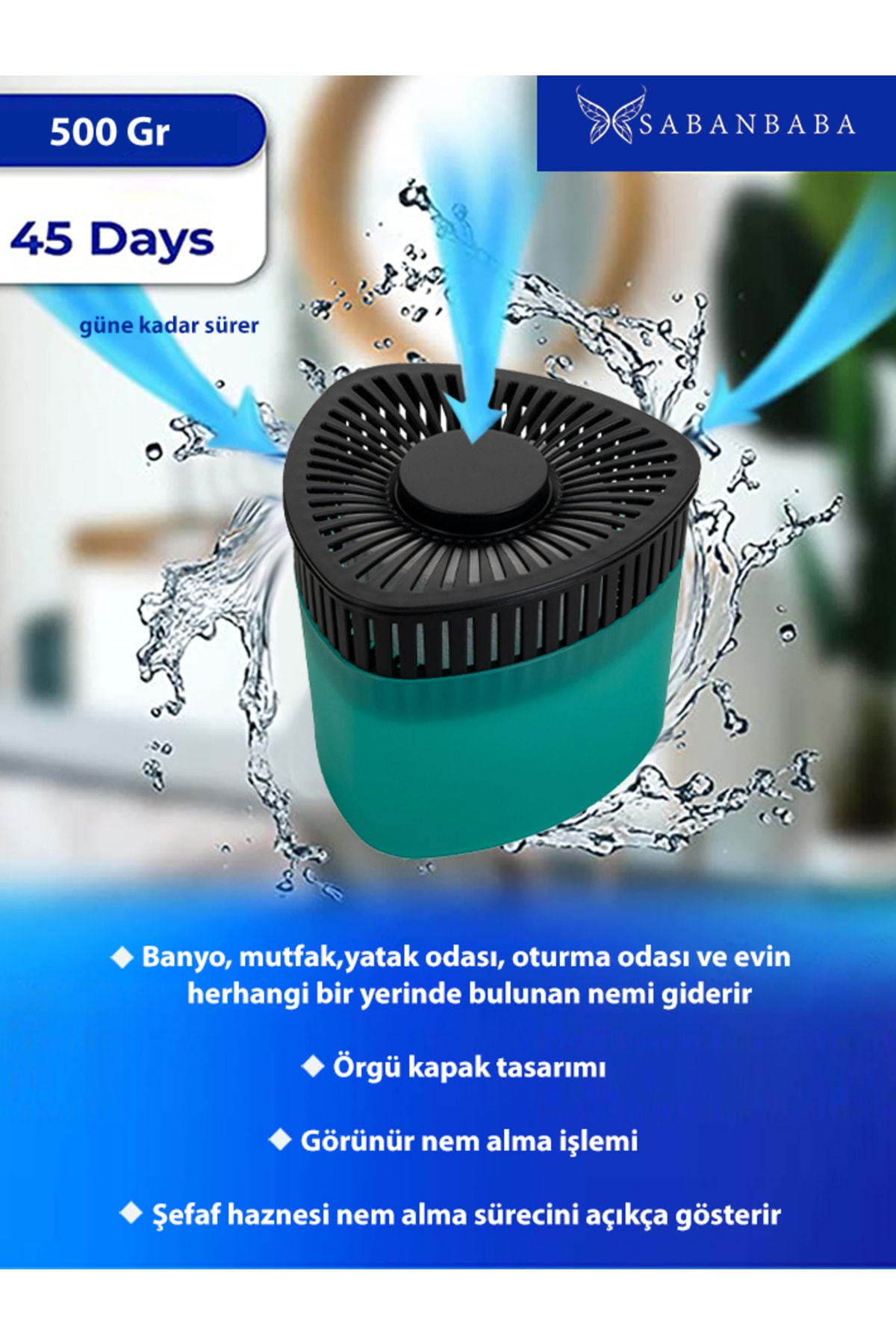 Saban 500 gr Nem Alıcı Aparat Üçgen Yeşil Elma Kokulu (TABLET DAHİL ...