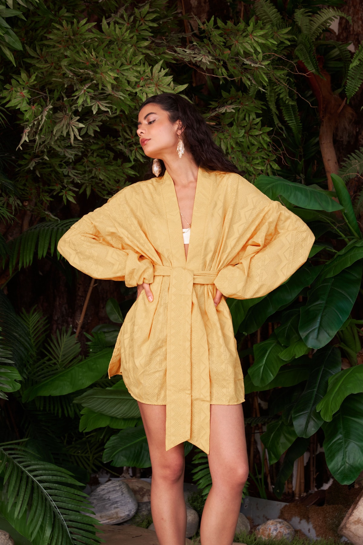 Grace&Lilly Atelier Bodhi Hardal Balon Kollu Nakışlı Mini Kimono ...