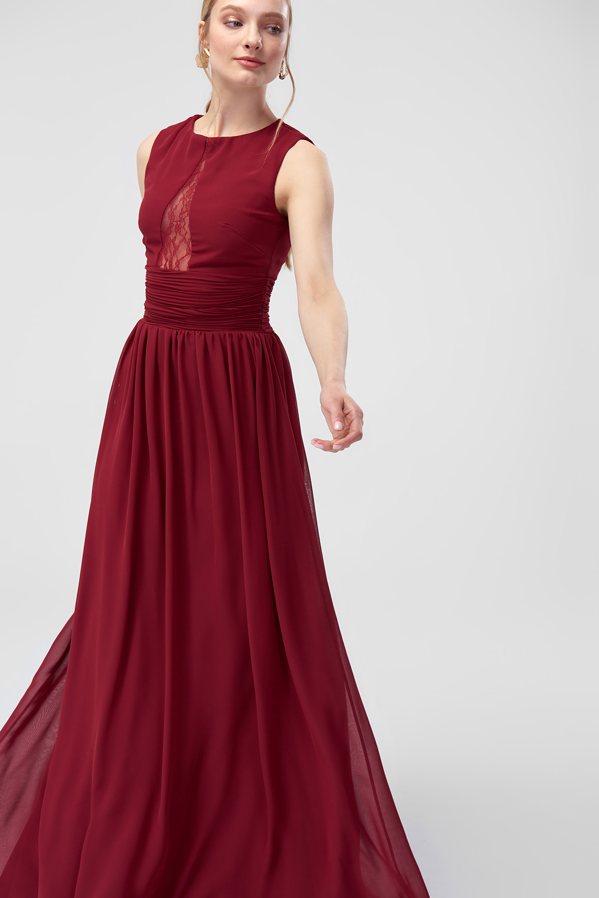 TRENDYOLMİLLA Bordo Dantel Detaylı Abiye Elbise TPRSS18VF0018 Fiyatı ...