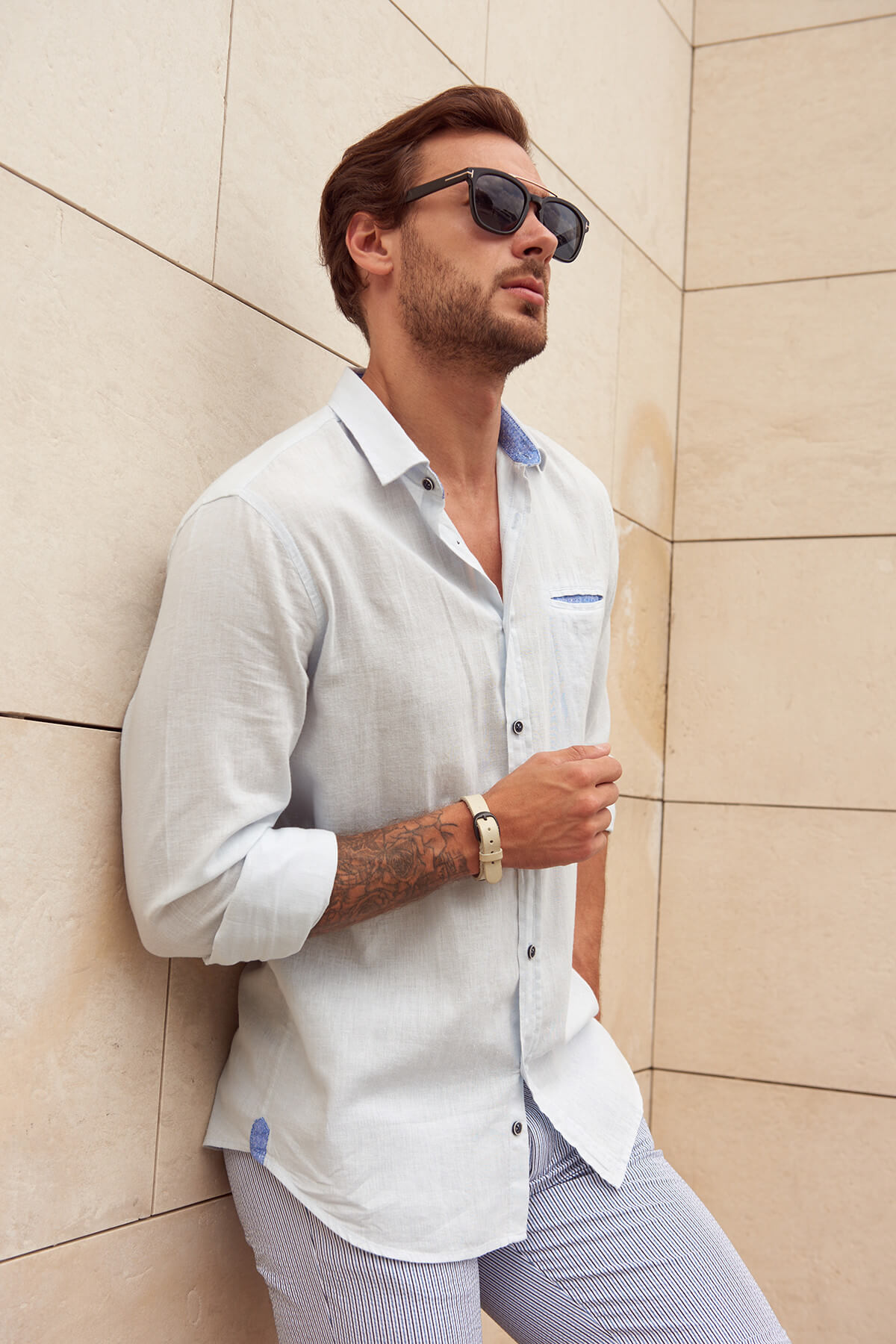 Trendyolmilla Man Mavi Erkek Gömlek - Keten Karışımlı Smart - Casual ...