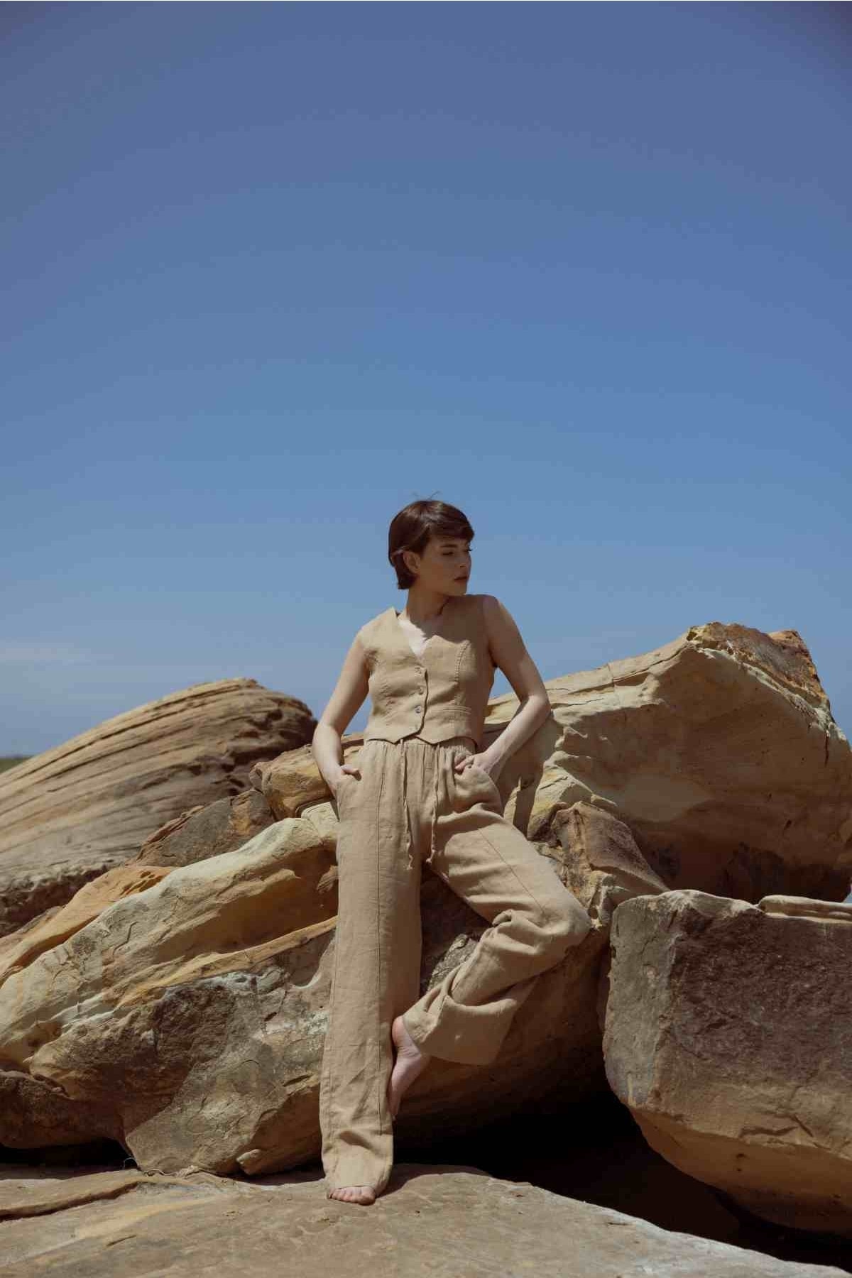 Newmission Camel Ham Keten Yelek - Fiyatı, Yorumları