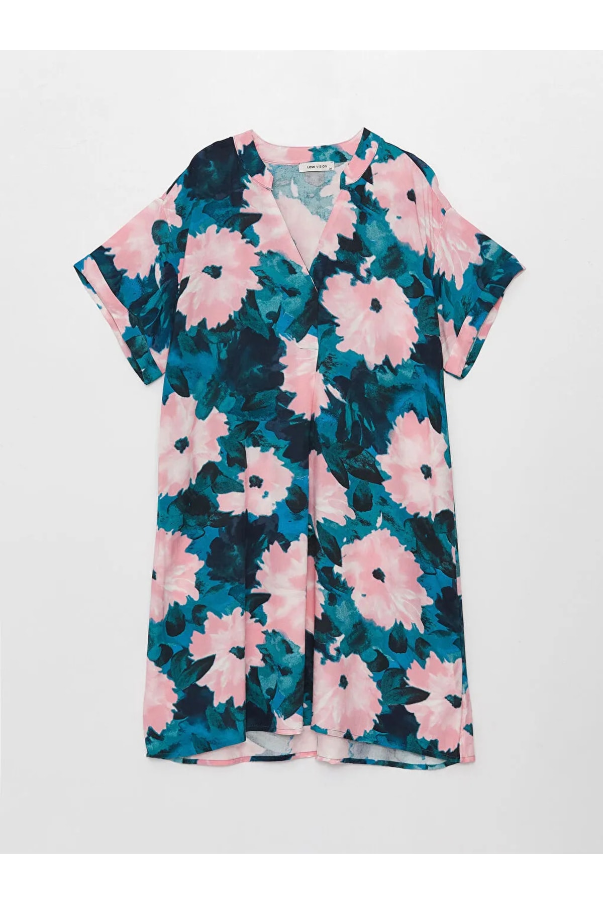 LC Waikiki Lcw Vision Kaçık Yaka Desenli Kısa Kollu Oversize Kadın ...