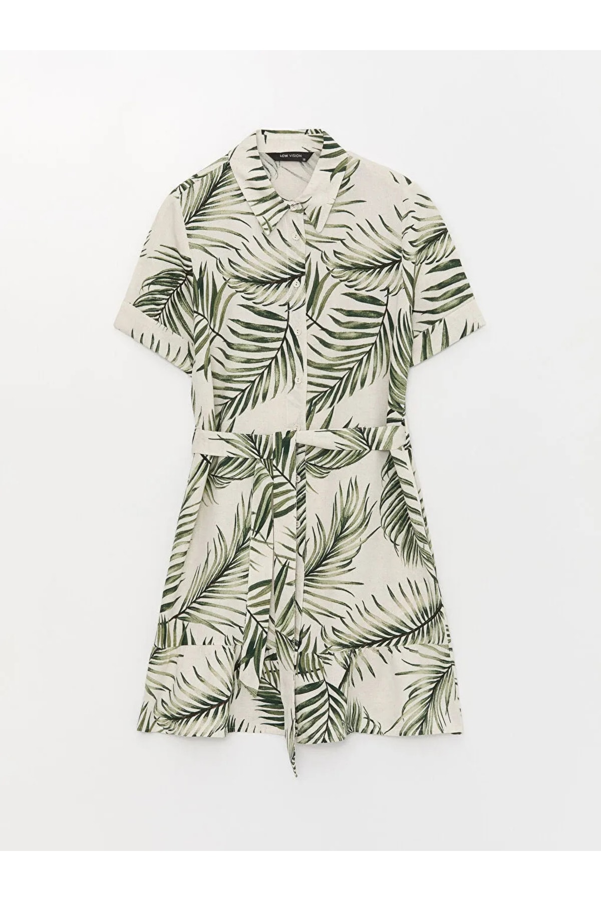 LC Waikiki Lcw Vision Gömlek Yaka Desenli Kısa Kollu Keten Karışımlı ...