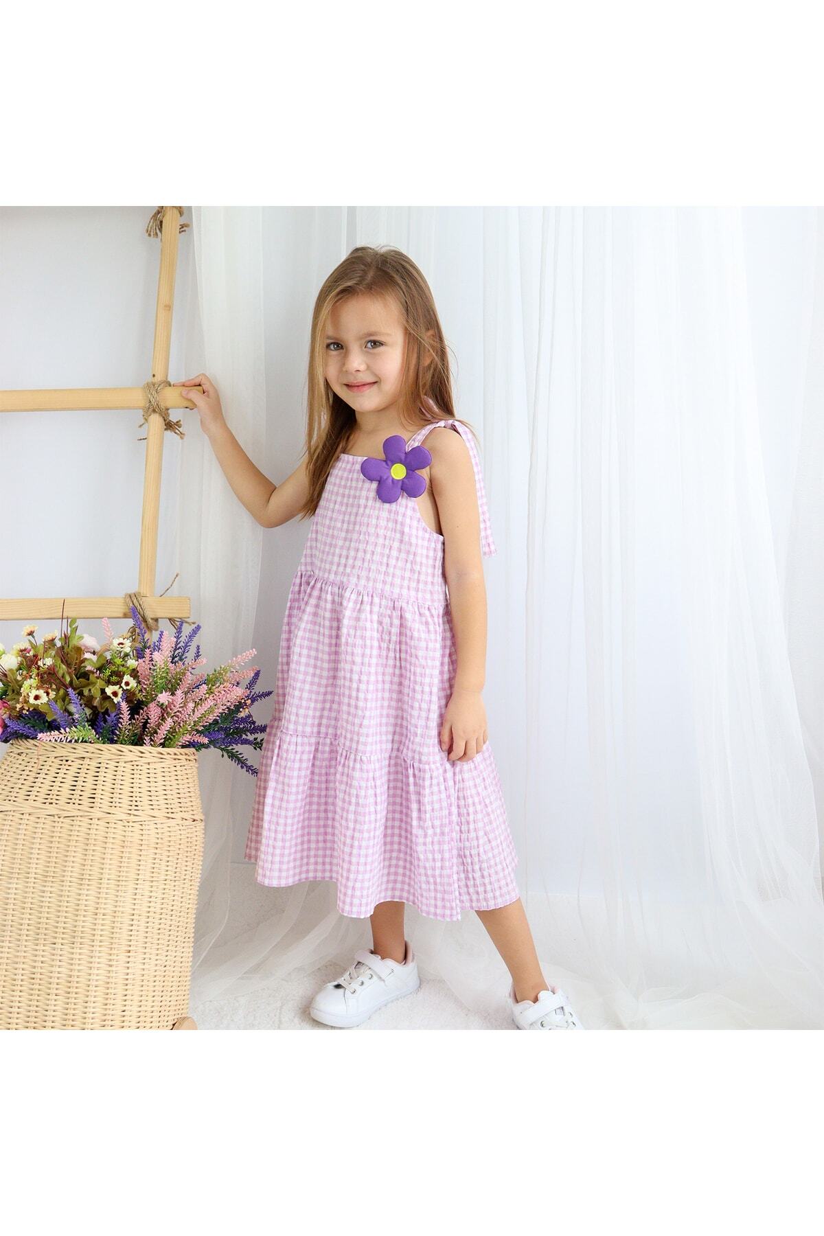 Ma Moi Baby Lila Askılı Ekose Papatya Detaylı Kız Çocuk Elbise Fiyatı ...