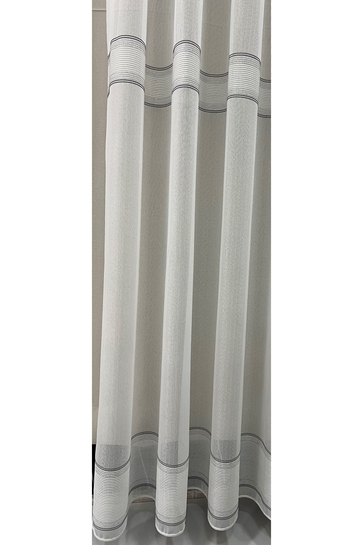 ÇOPURLAR PERDE Gri Bant Detaylı Gümüş Simli Parlak Zemin Classtül 1/3 ...