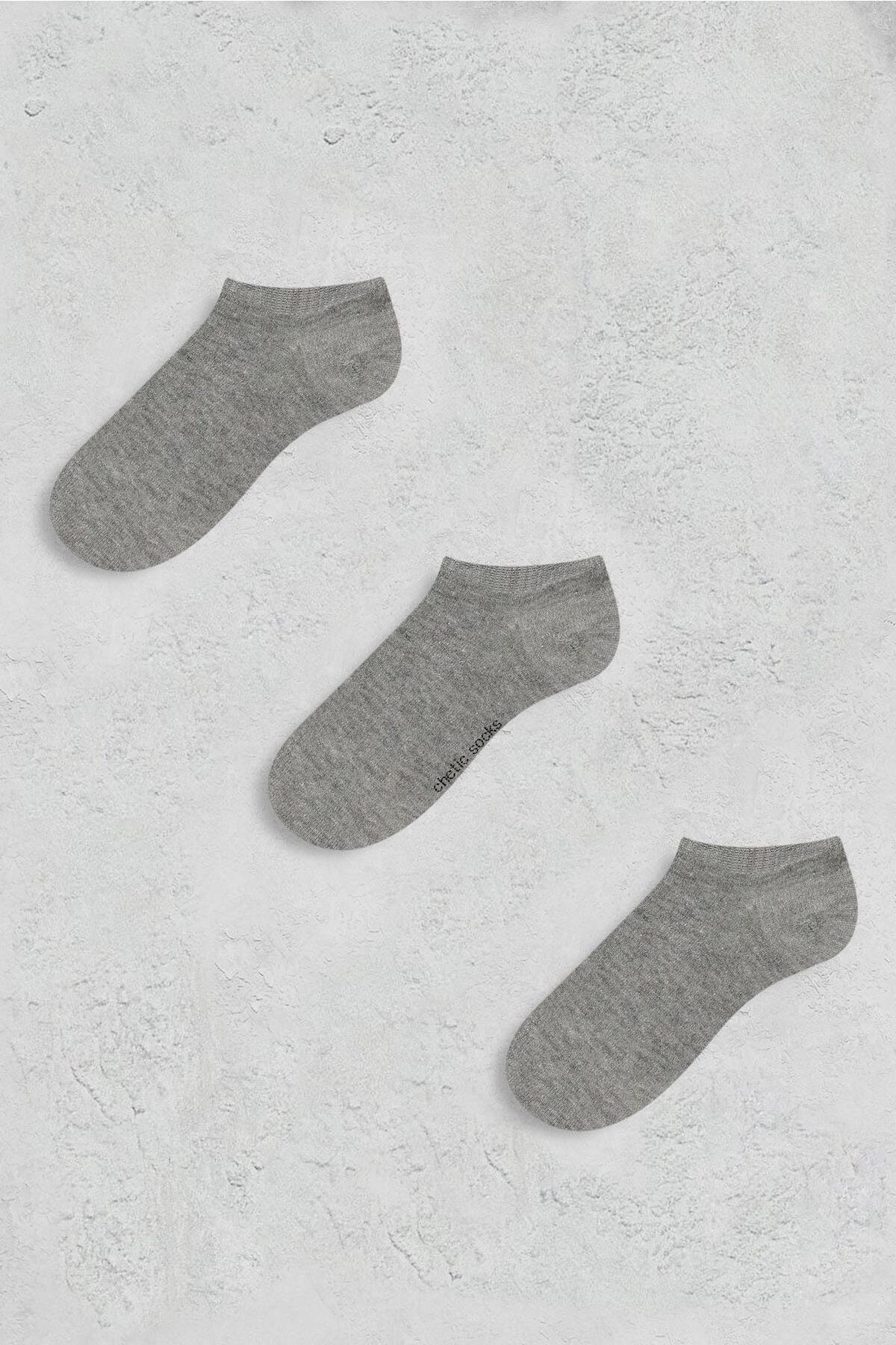 chetic Gray Seamless Cotton 3 Pieces Men's Booties Socks Set - Trendyol