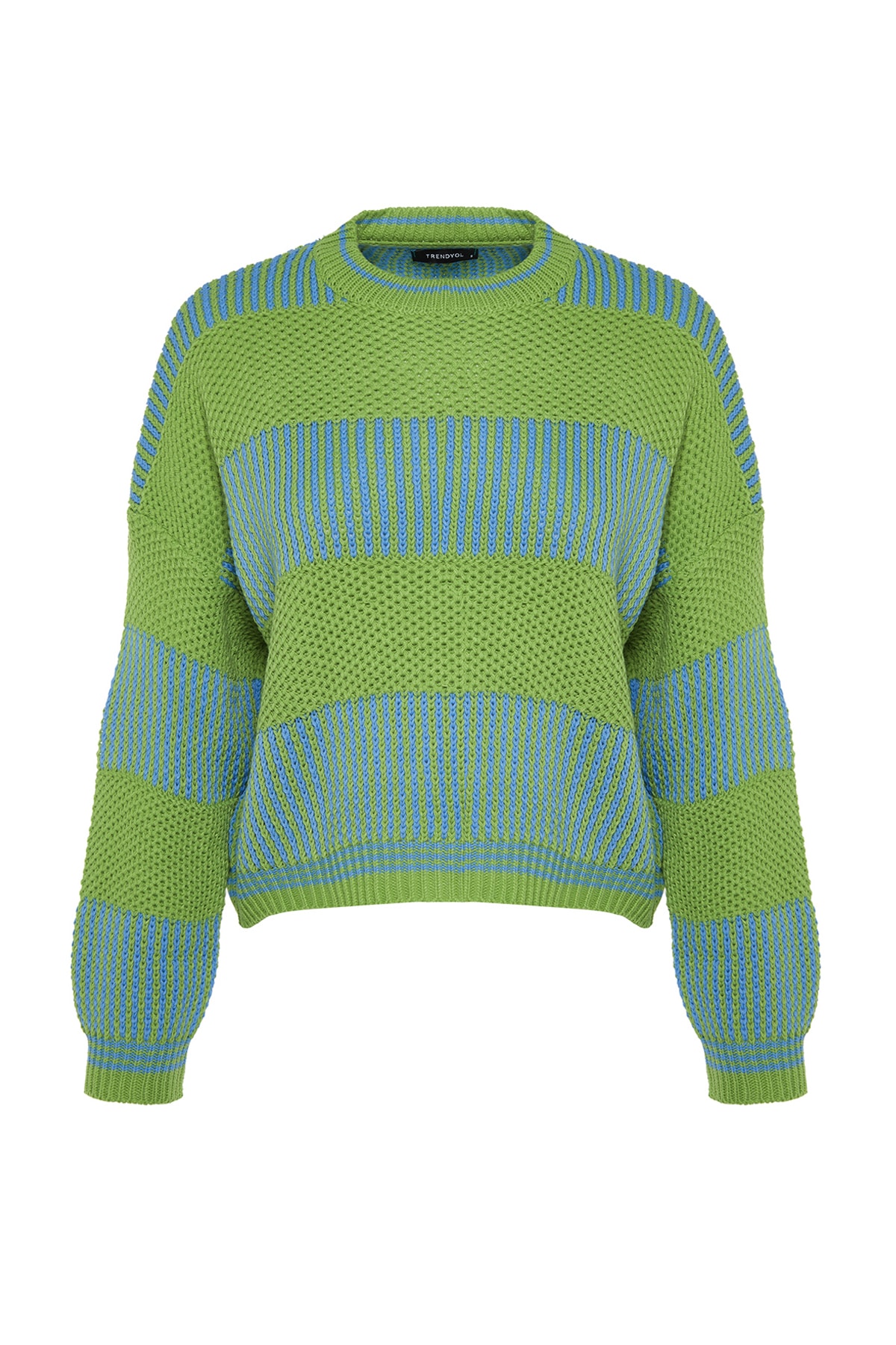 Trendyol Collection Wide Fit Light Green Striped Knitwear Sweater ...