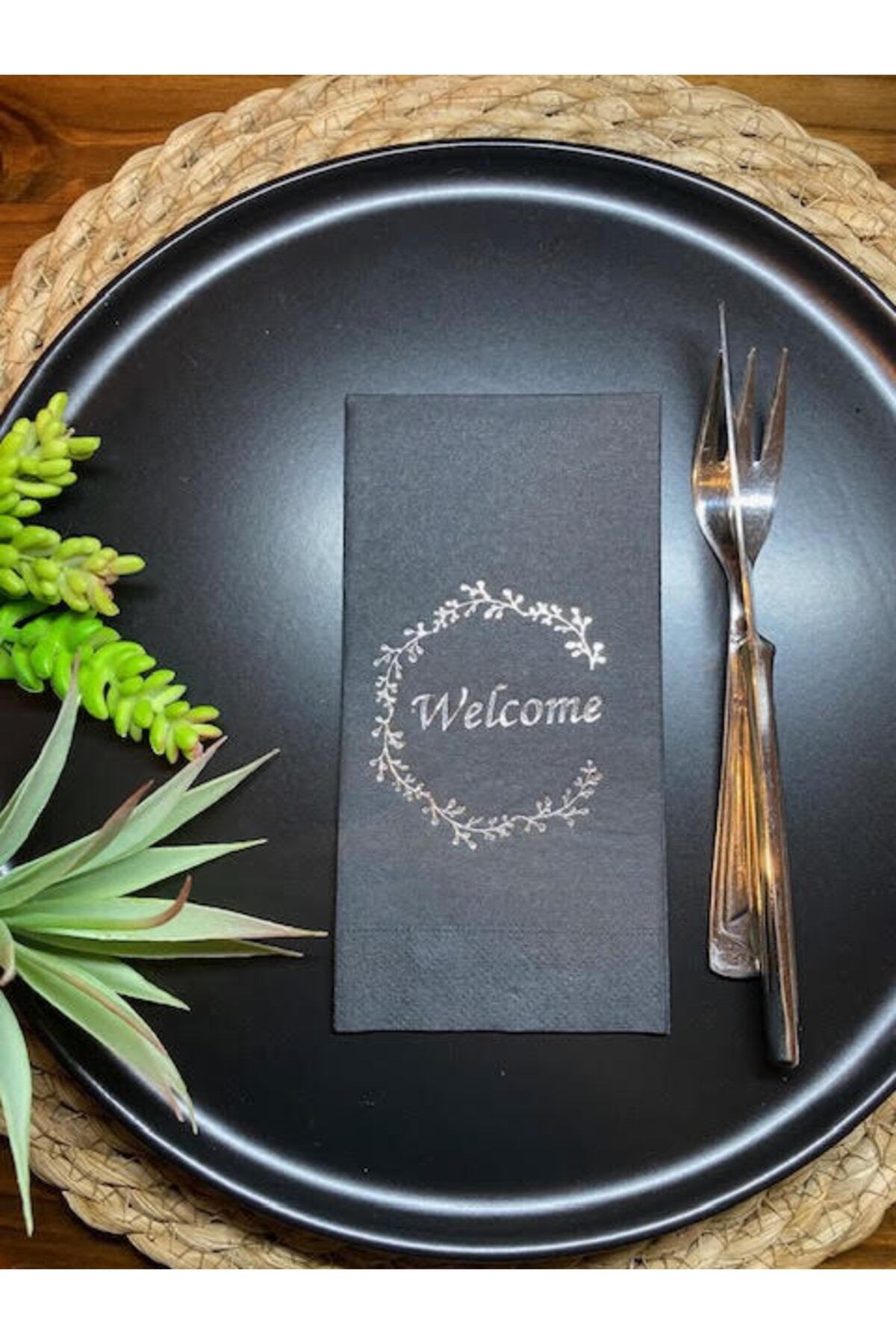 kidspartim Silver Gilded Black Welcome Waiter Fold Napkin 16 Pieces ...