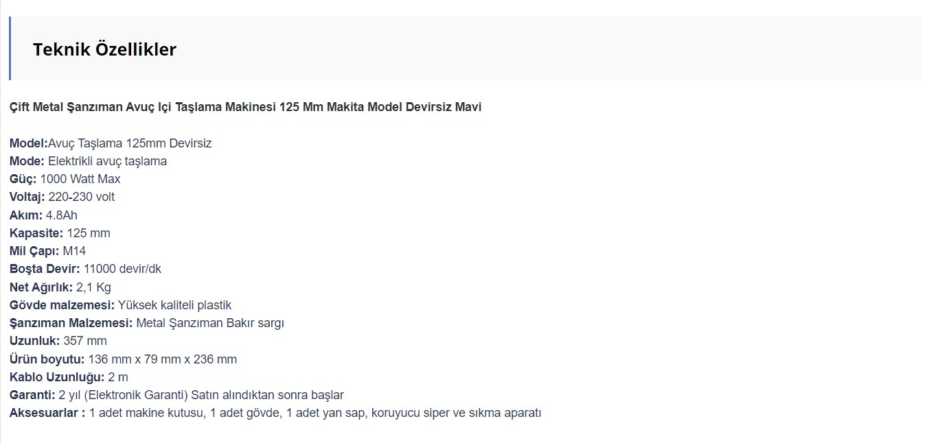 ASSUR Jetta Power Tools Spiral Taşlama Makinesi Devirsiz Mavi 125 Mm ...