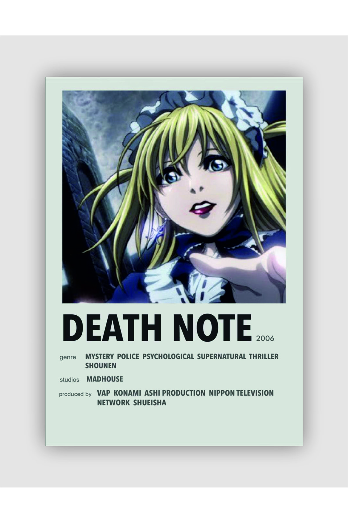 fırsatlar diyarı Death Note Anime Info Card Bilgi Kartı Minimalist ...