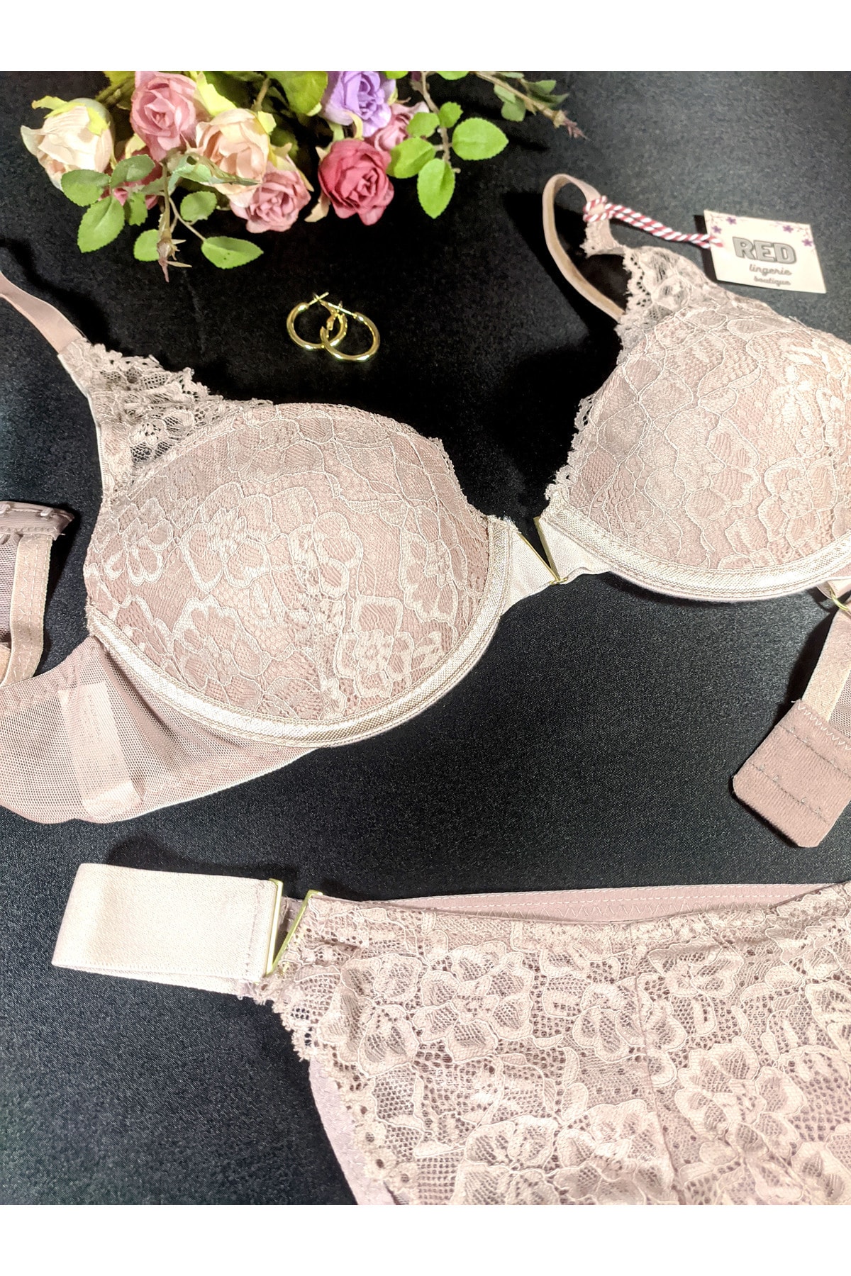red iç giyim Vendetta Lace Embroidered Soft Cup Powder Bra Panty Set ...