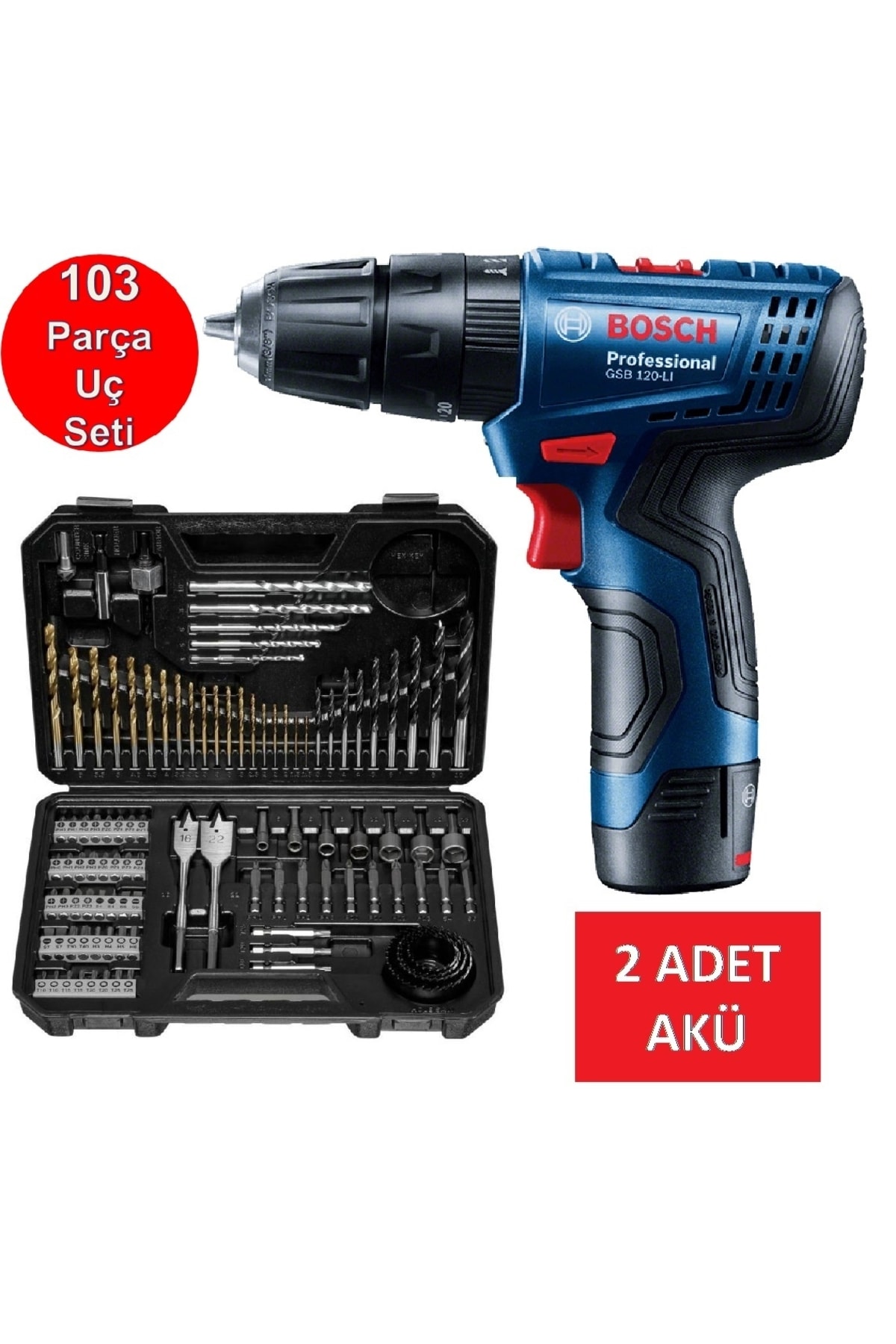 Bosch Şarjlı Matkap Darbeli Matkap Çift Akülü Vidalama + Matkap Ucu ...