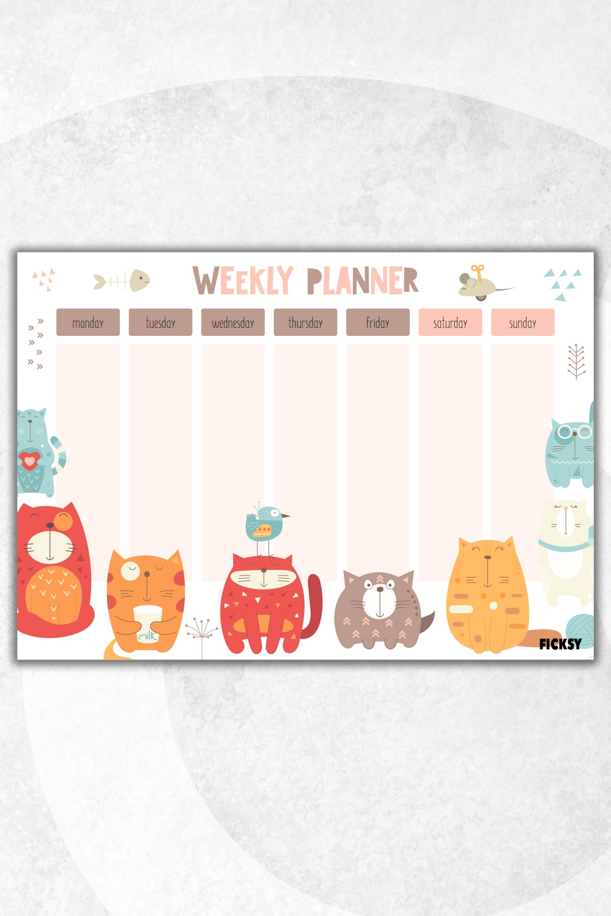Ficksy Haftalık Planlayıcı - A4 Ebat - Sevimli Kedi - 30 Yaprak - Weekly Planner Fiyatı ...