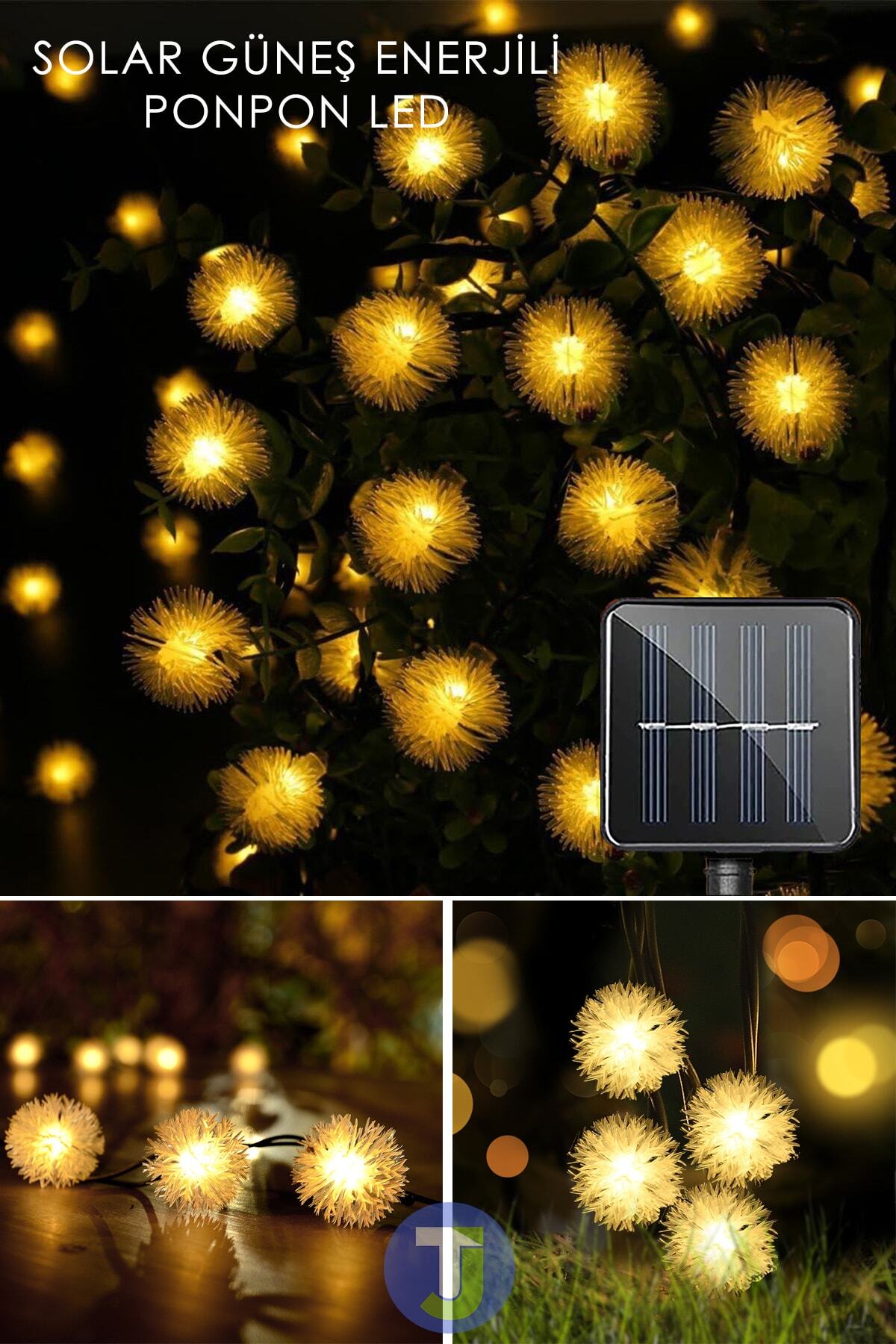 Technojet Solar Güneş Enerjili 50 Led'li 7m Ponpon Led Işık Dekorasyon ...