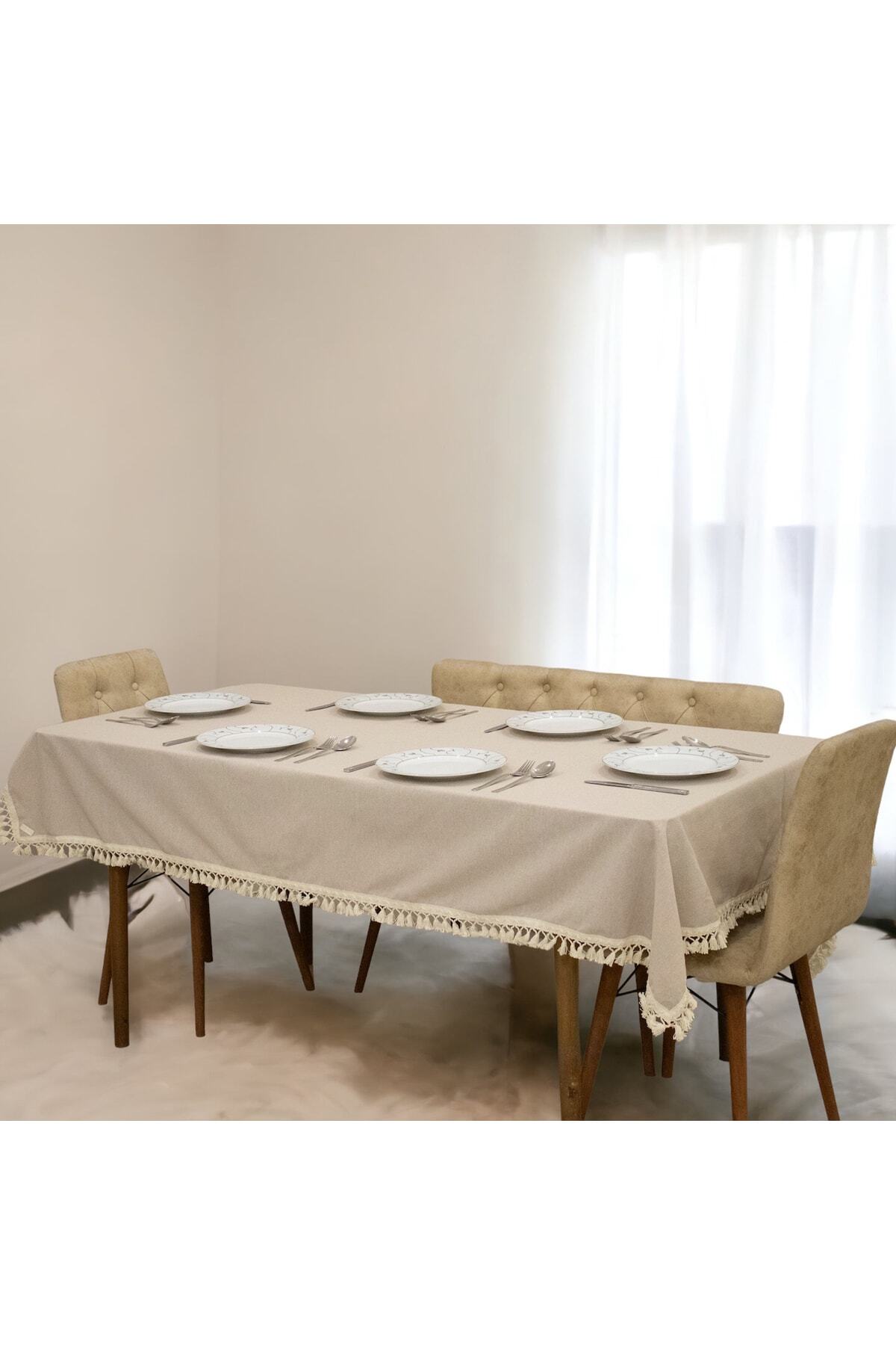 NDC HOME Bej Pamuk Keten Ponponlu Masa Örtüsü - Fiyatı, Yorumları