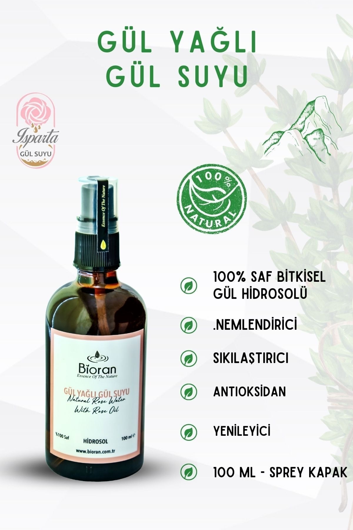 Bioran 3'lü Gül Yağlı Gül Suyu Aydınlatıcı ve Gözenek Sıkılaştırıcı ...