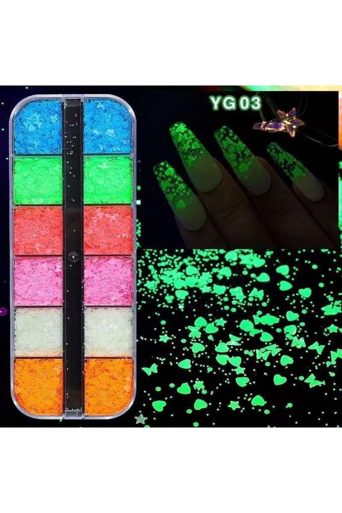 Venalisa 12'li Protez Tırnak Süsleme Nail Art Neon Fosforlu Figürler ...
