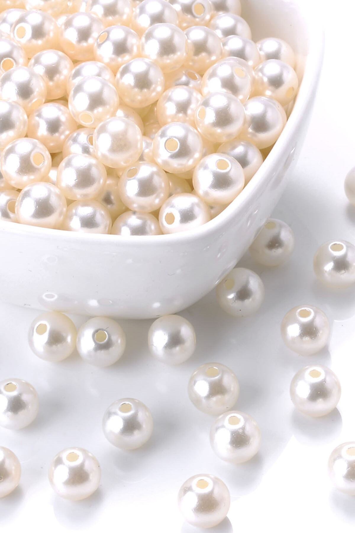 uniquehobby 10mm 100gr Krem Renk Plastik Delikli Inci Ortalama 200 Adet ...