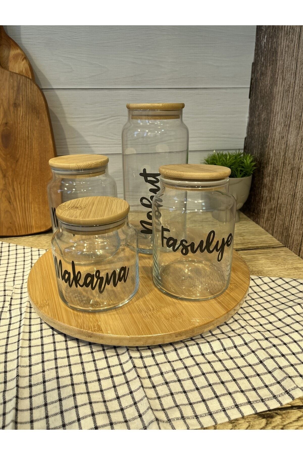 emir home shop Dönerli Bambu Standlı 5'li Erzak Saklama Kavanozu Kabı ...