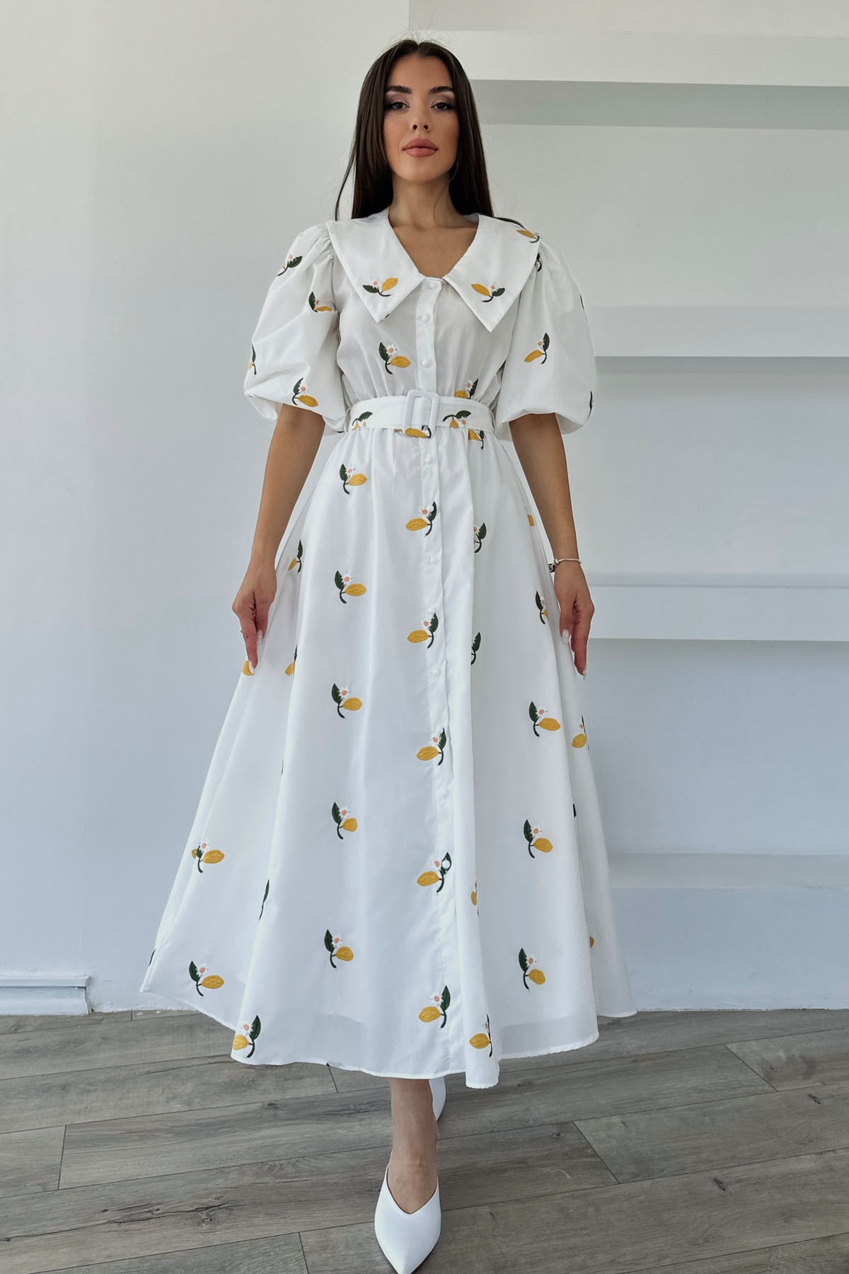 Seda Yalçın Atelier Beyaz Yakası Çiçek Motifli Kemerli Elbise - Fiyatı ...