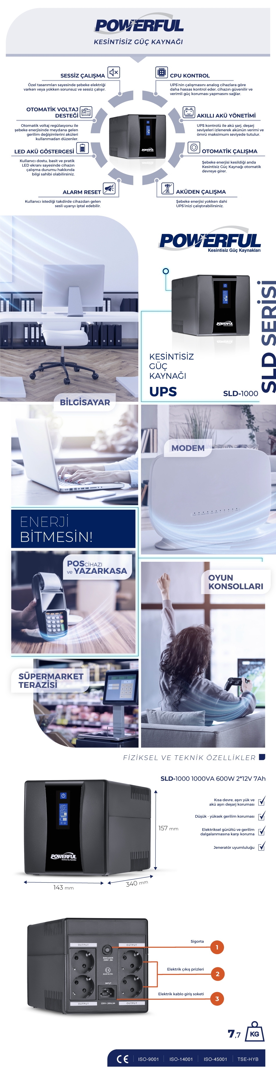 Powerful Sld-1000 1000va Lıne Interactıve Ups Kesintisiz Güç Kaynağı ...