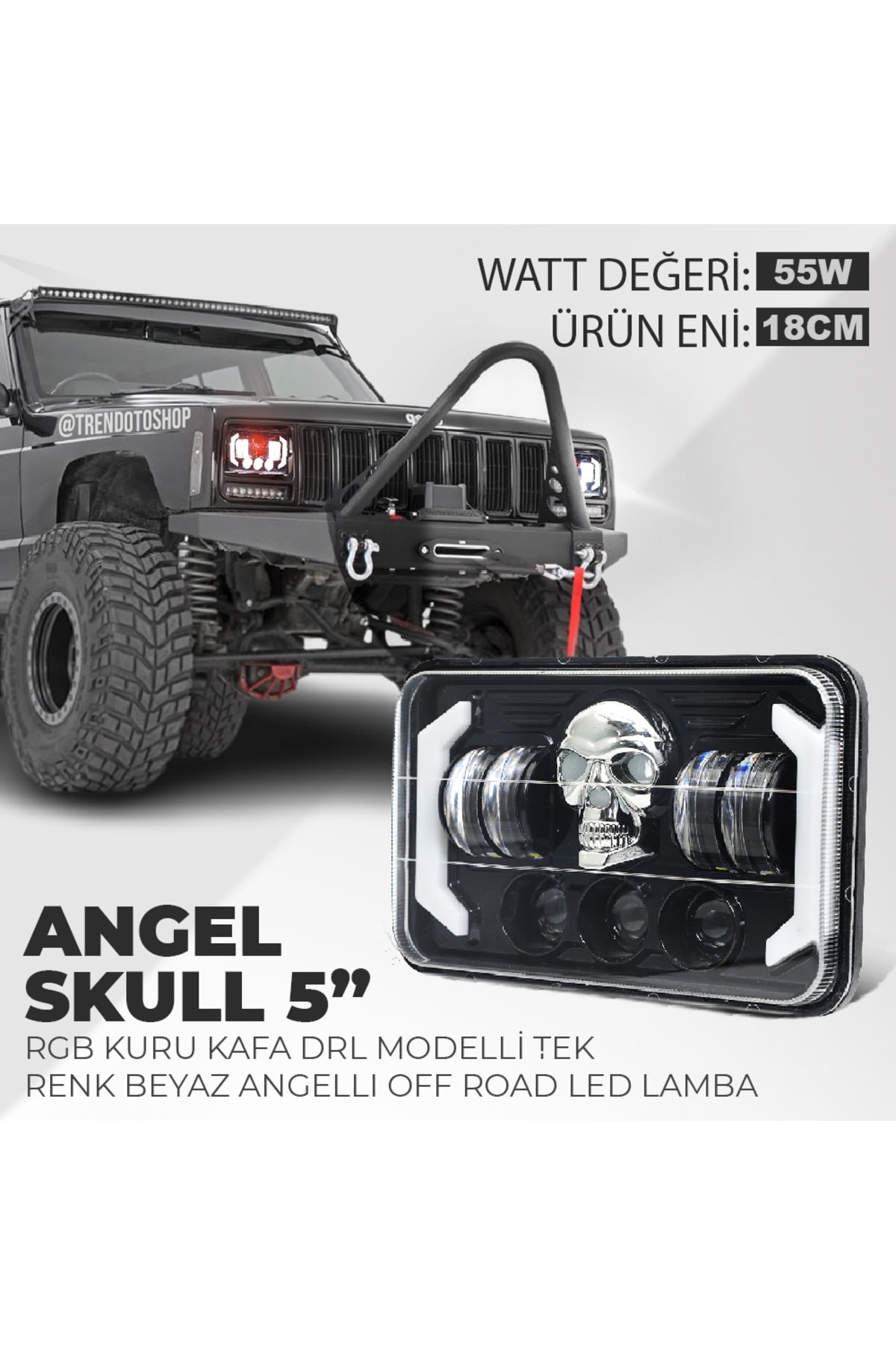 C9 5" RGB Kuru Kafa Angel Skull Off Road Led Lambası Jeep Wrangler ...