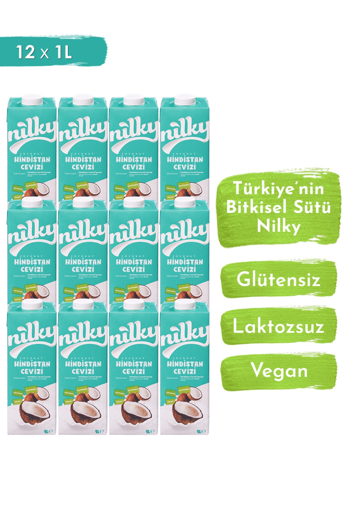 NİLKY Hindistan Cevizi Sütü Glütensiz Bitkisel Bazlı Laktosuz Vegan12x1 ...