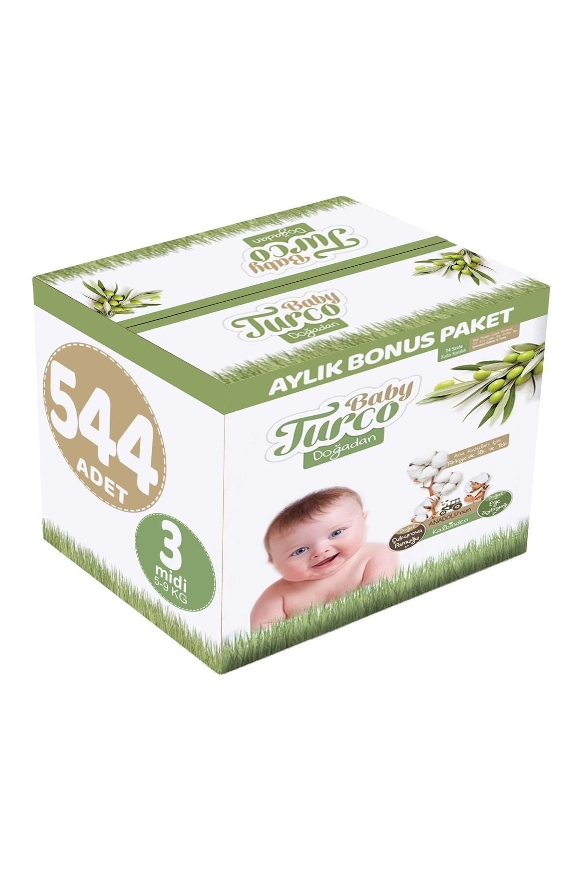 Baby Turco Baby Diapers Doğadan Size:3 (5-9KG) Midi 544 Pieces Monthly ...