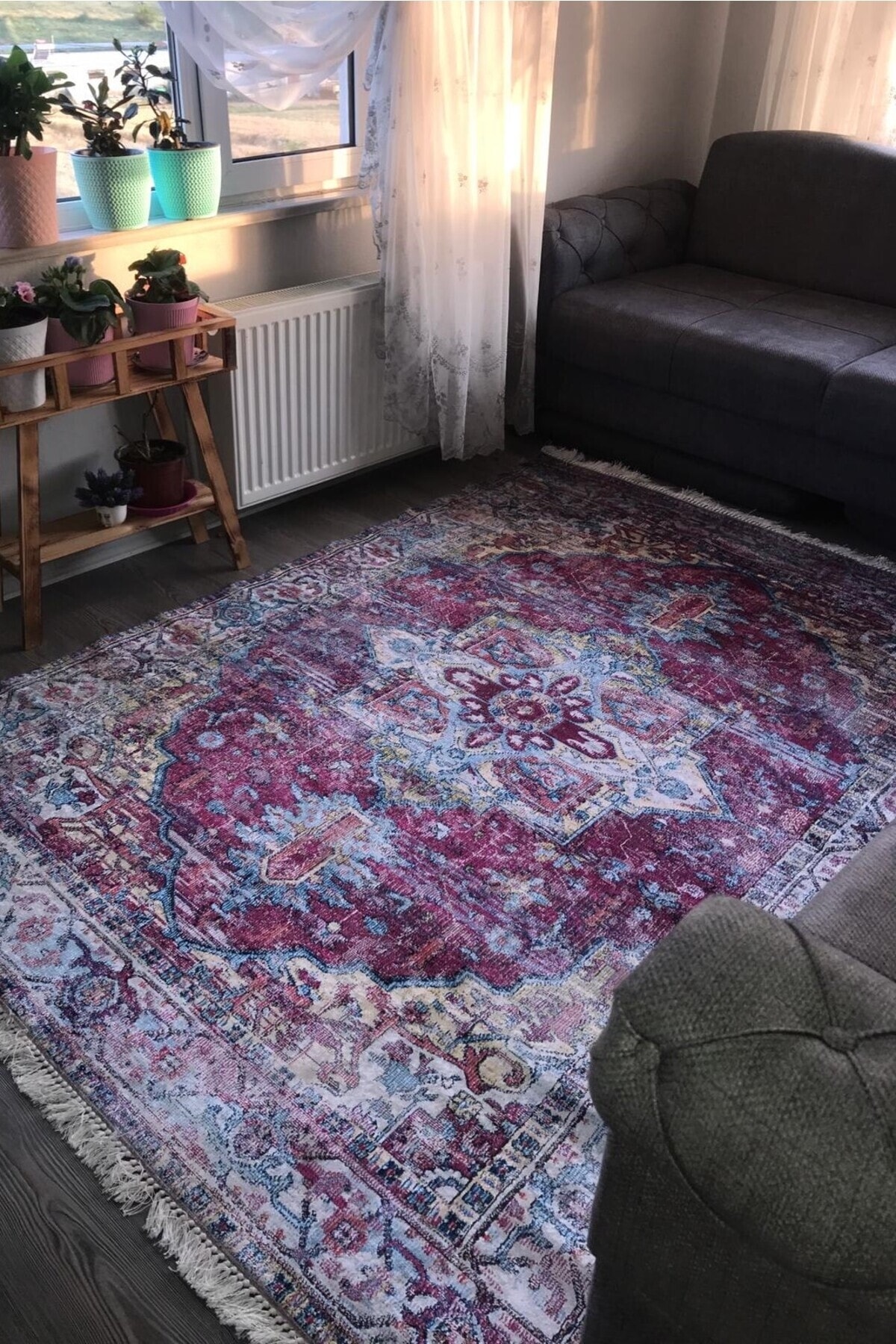 VOPTEKS Otantik Halı Bordo Halı Vintage Halı Salon Halısı Yatak Odası ...