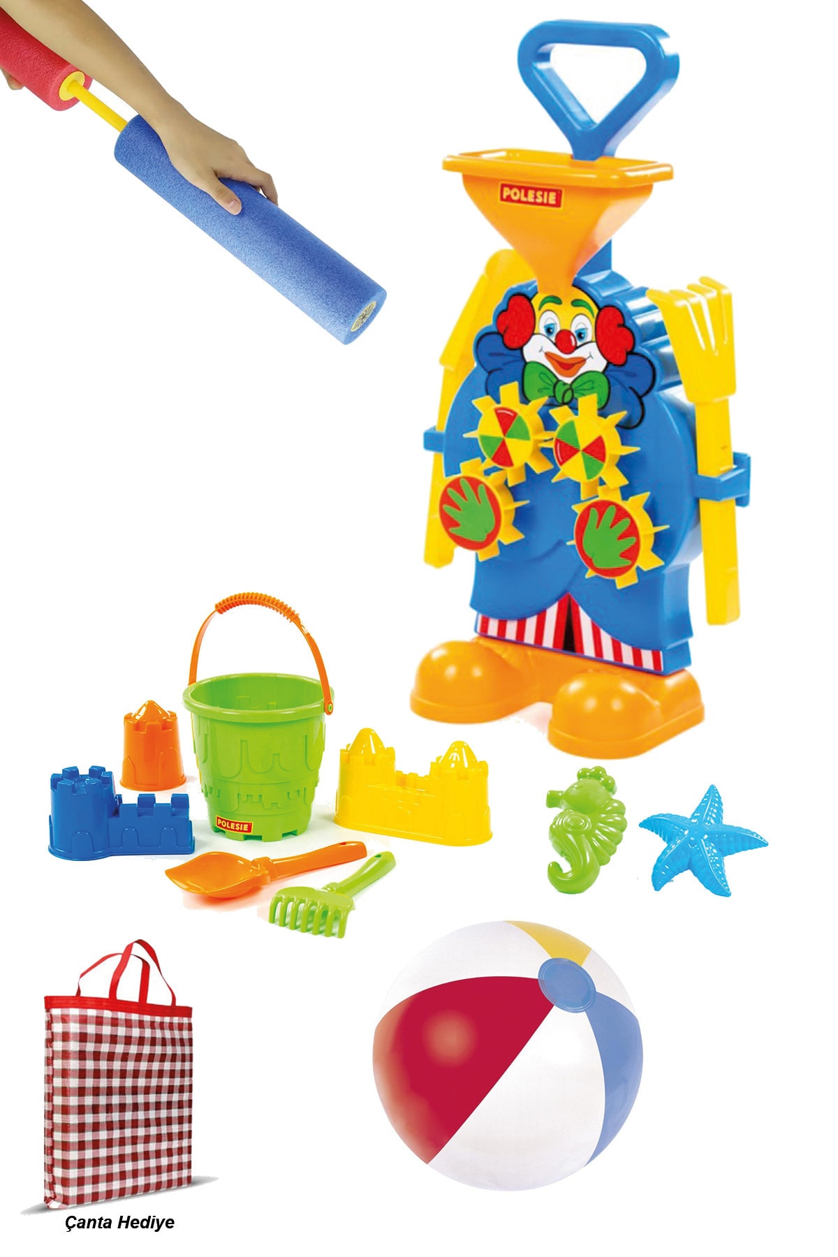 Rasli Plaj Palyaço Kum Değirmeni Kova Kürek Kalıp Su Pompası Deniz Topu ...