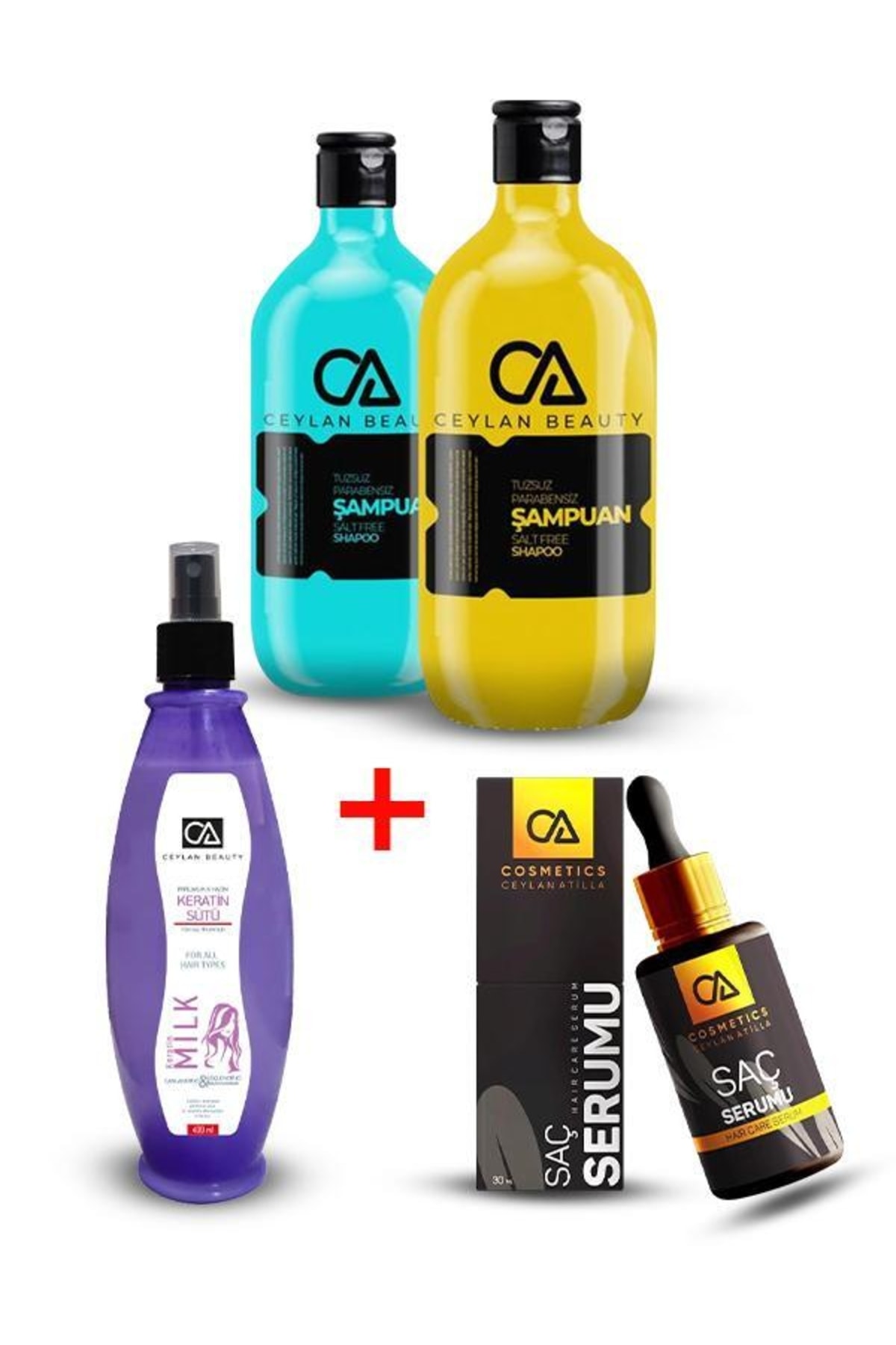 CA Kozmetik Ekonomik Saç Paketi 4 Ürün Tuzsuz Şampuan, Saç Kremi, Saç ...