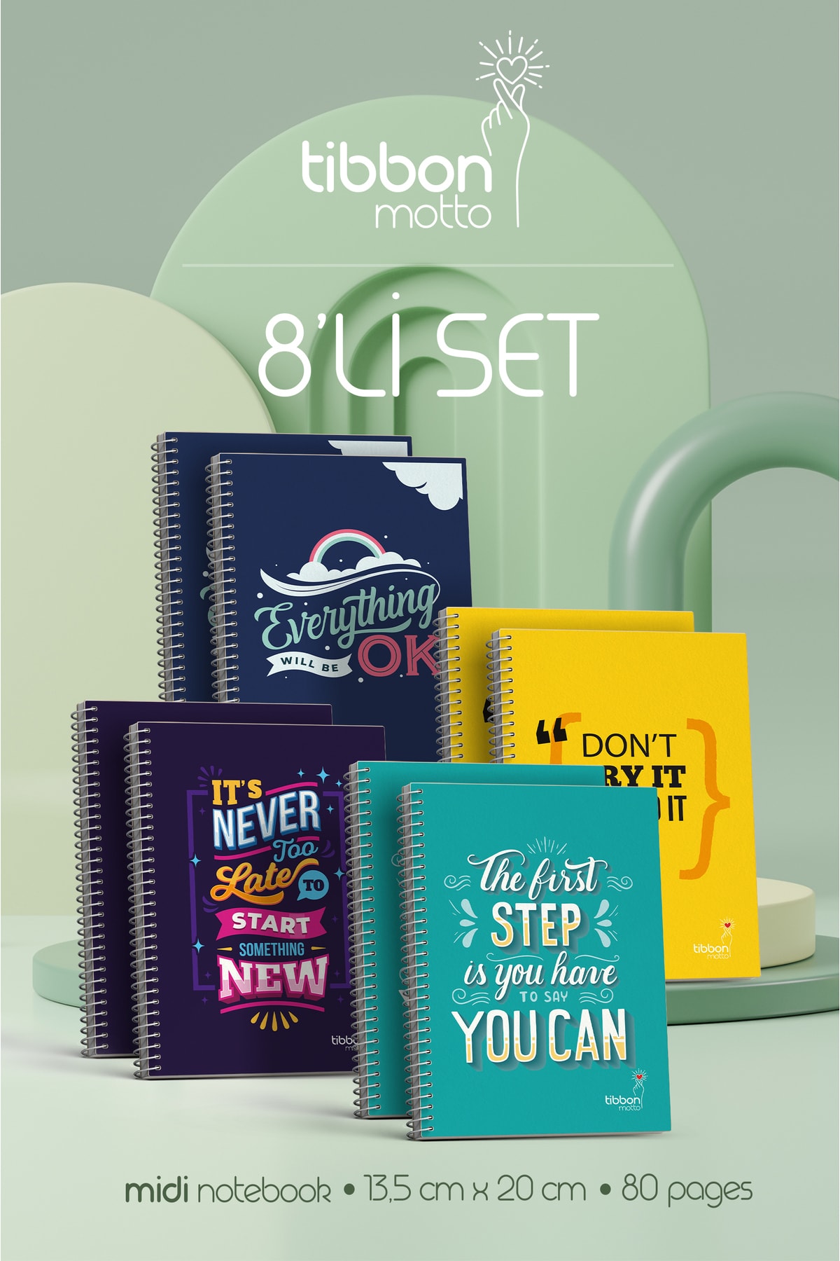 Tibbon Motto Midi Defter Spiralli 8'li Set Motto 8 -14/16/17/19*2 ...