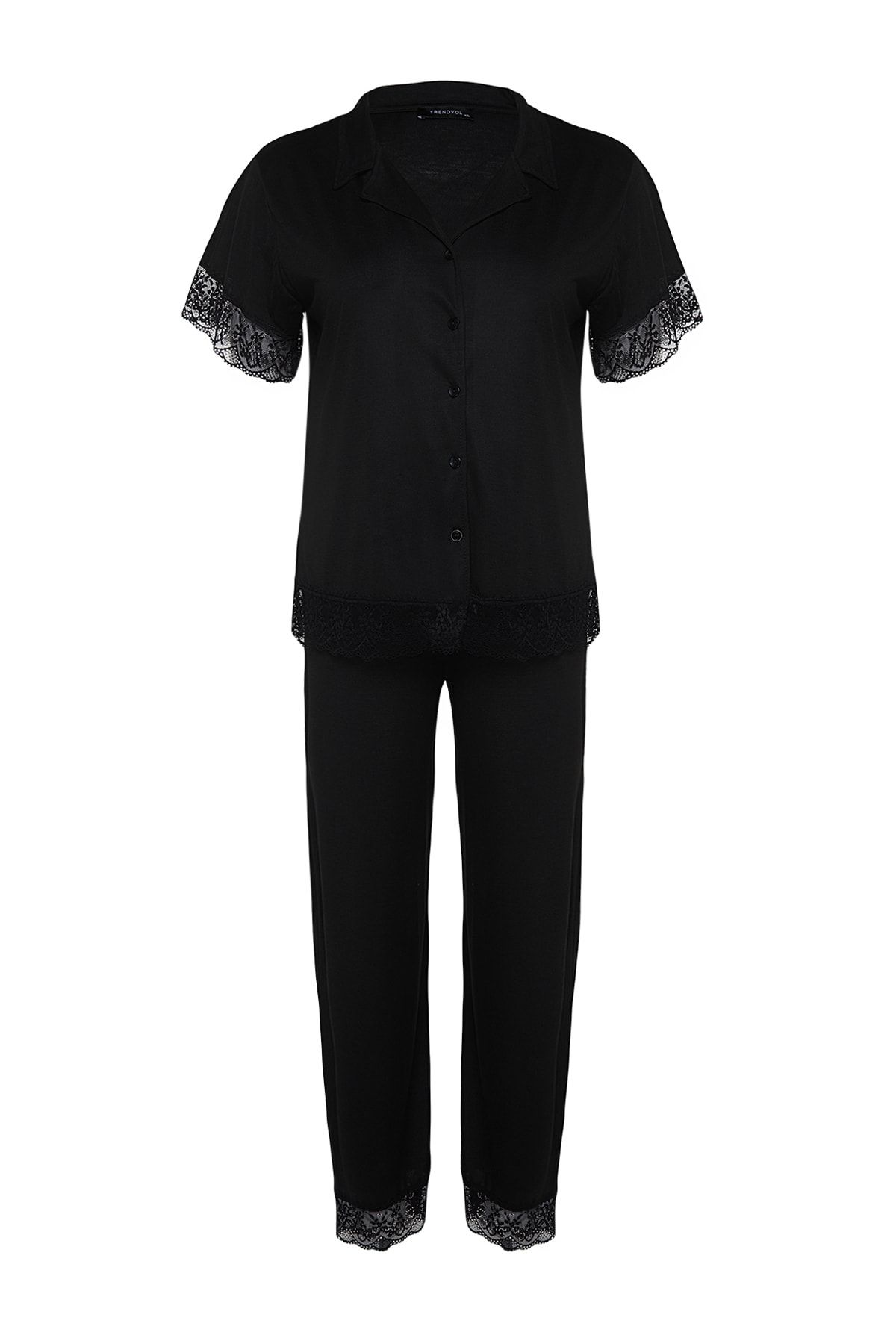 Trendyol Curve Gestricktes Pyjama Set Aus Schwarzer Spitze
